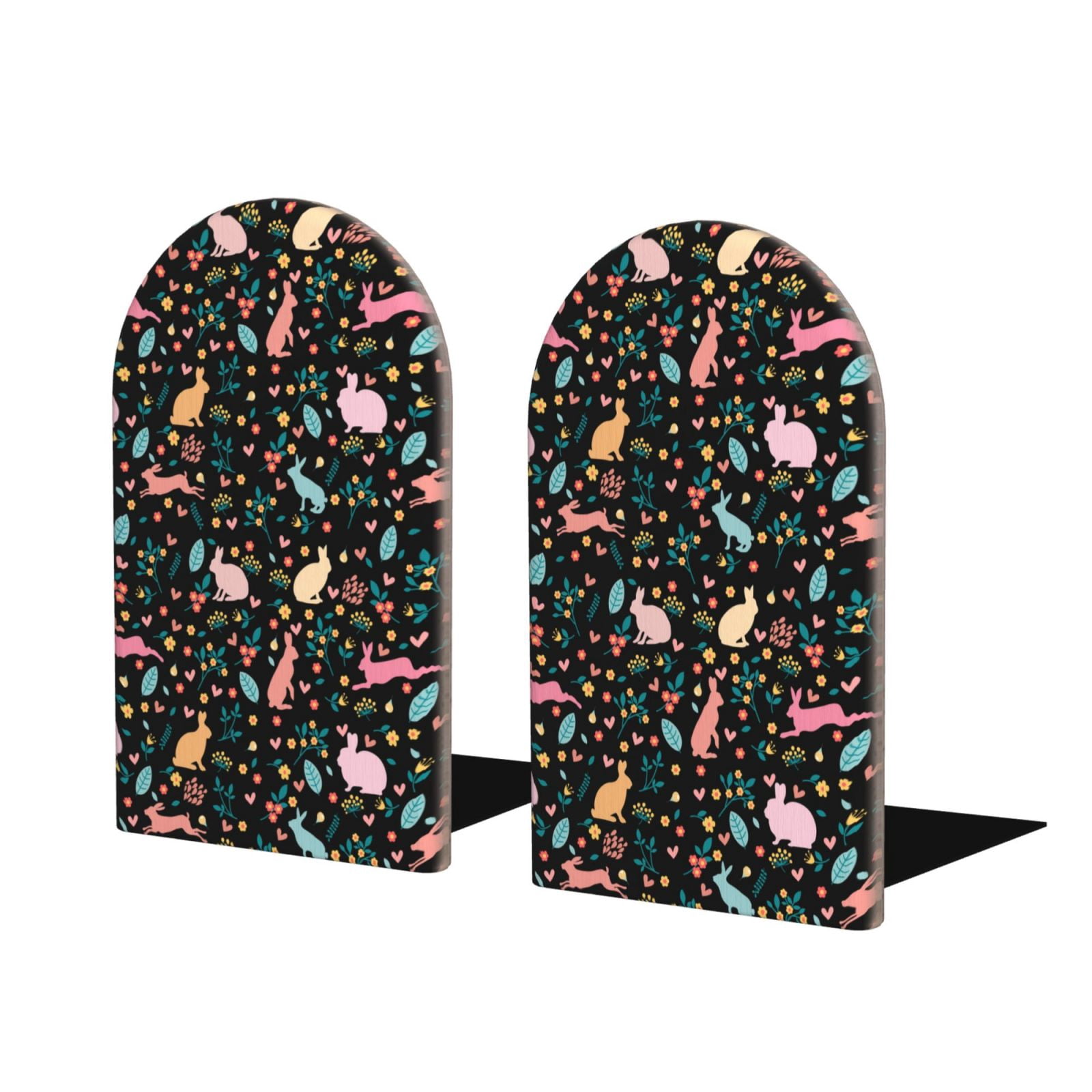 Sikiie Cute Rabbit And Flower Bookends 1 Pair, Wood Bookends for ...