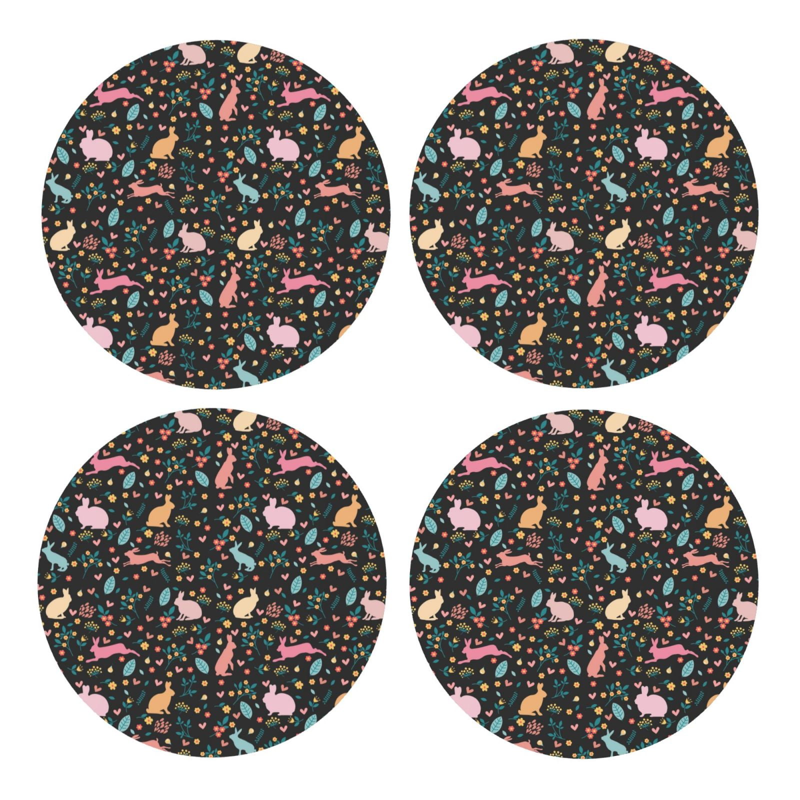 Sikiie Cute Rabbit And Flower MDF Cork Coaster 4 Pcs - Absorbent ...