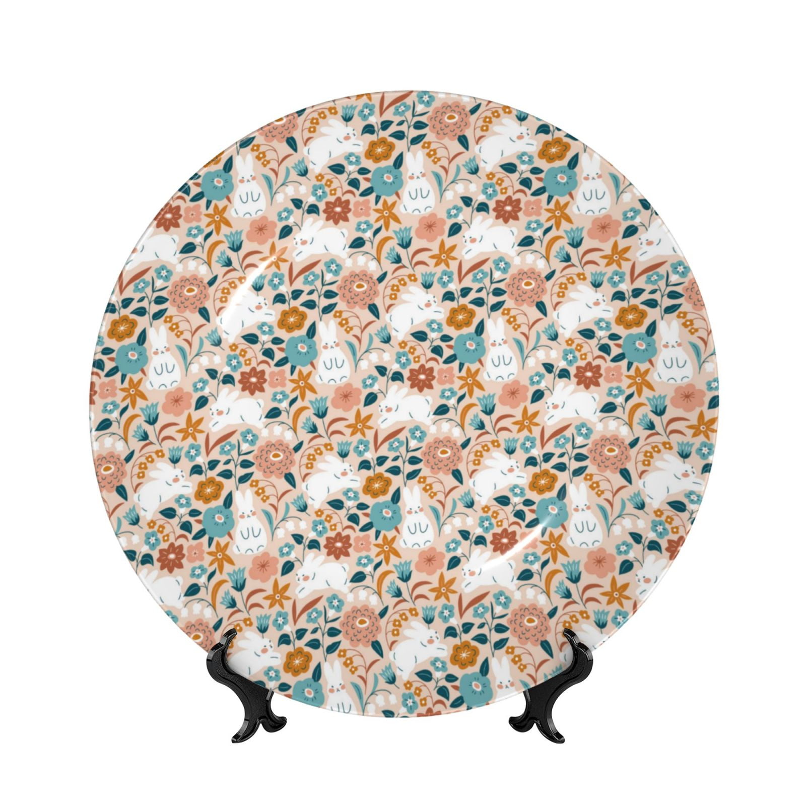 Sikiie Cute Rabbit Floral Bone China Decorative Plate Personality ...