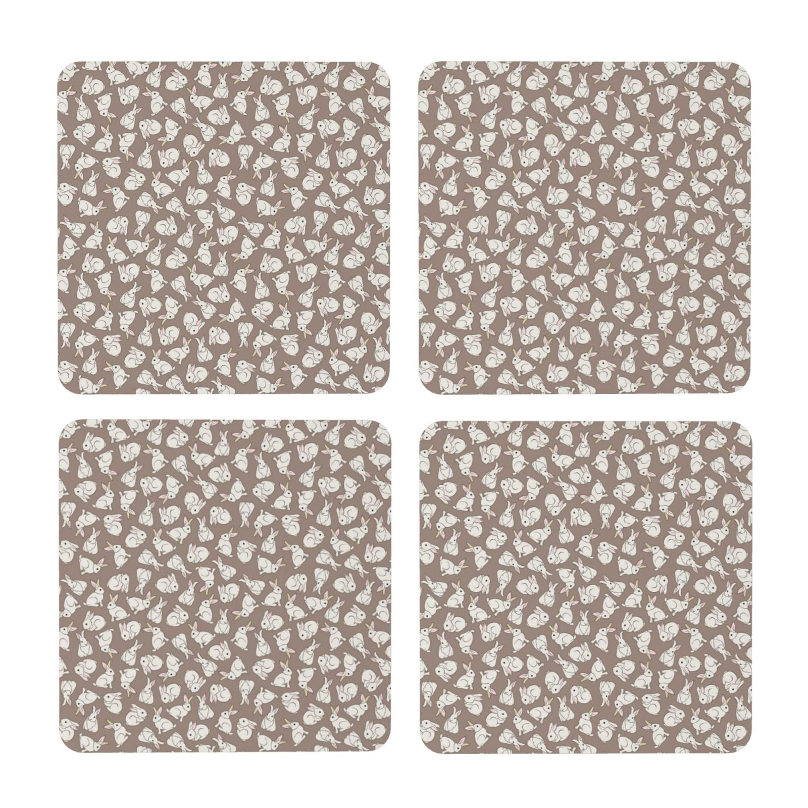 Sikiie Cute Rabbit MDF Cork Coaster 4 Pcs - Absorbent Beverage Coasters ...