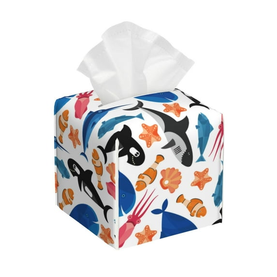 Sikiie Cute Sea Animals Leather Tissue Box Cover Square, tissue box ...
