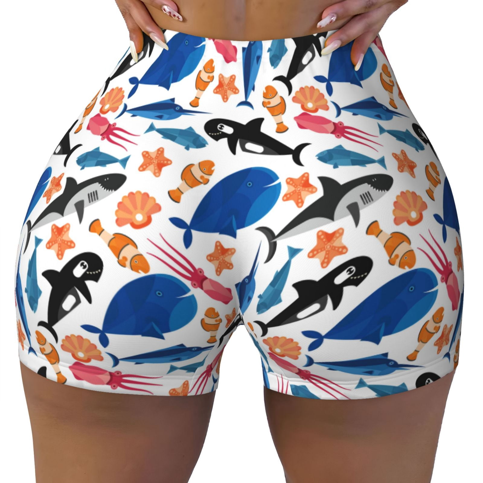 Sikiie Cute Sea Animals Print Workout Shorts Women Scrunch Butt Gym ...
