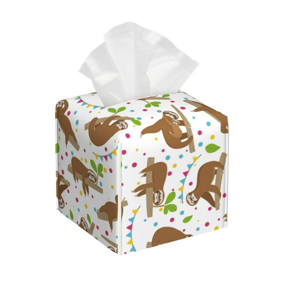 Sikiie Cute Sloth Leather Tissue Box Cover Square, tissue box holder ...