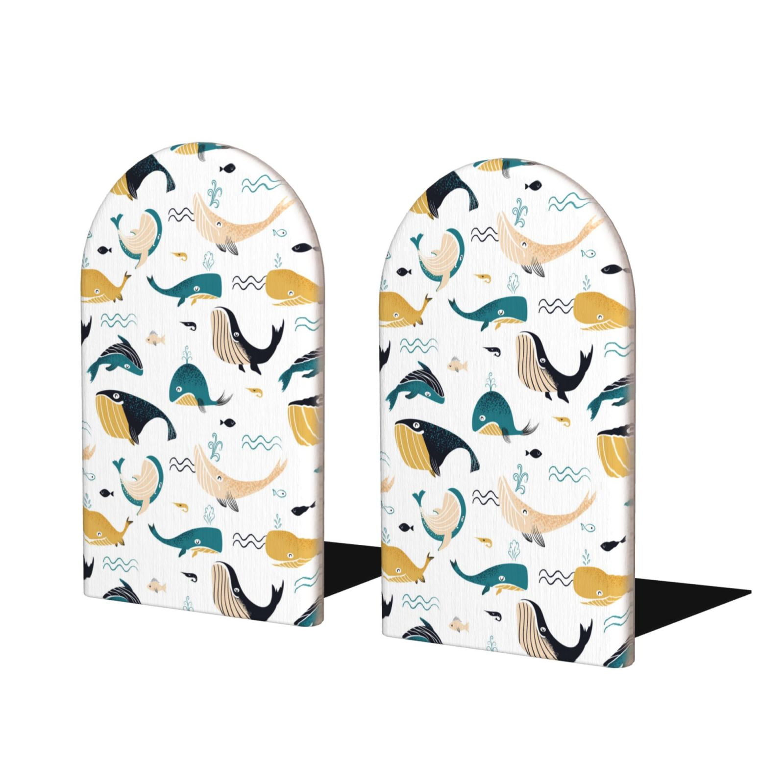 Sikiie Cute Whale Bookends 1 Pair, Wood Bookends for Shelves, Book Ends ...