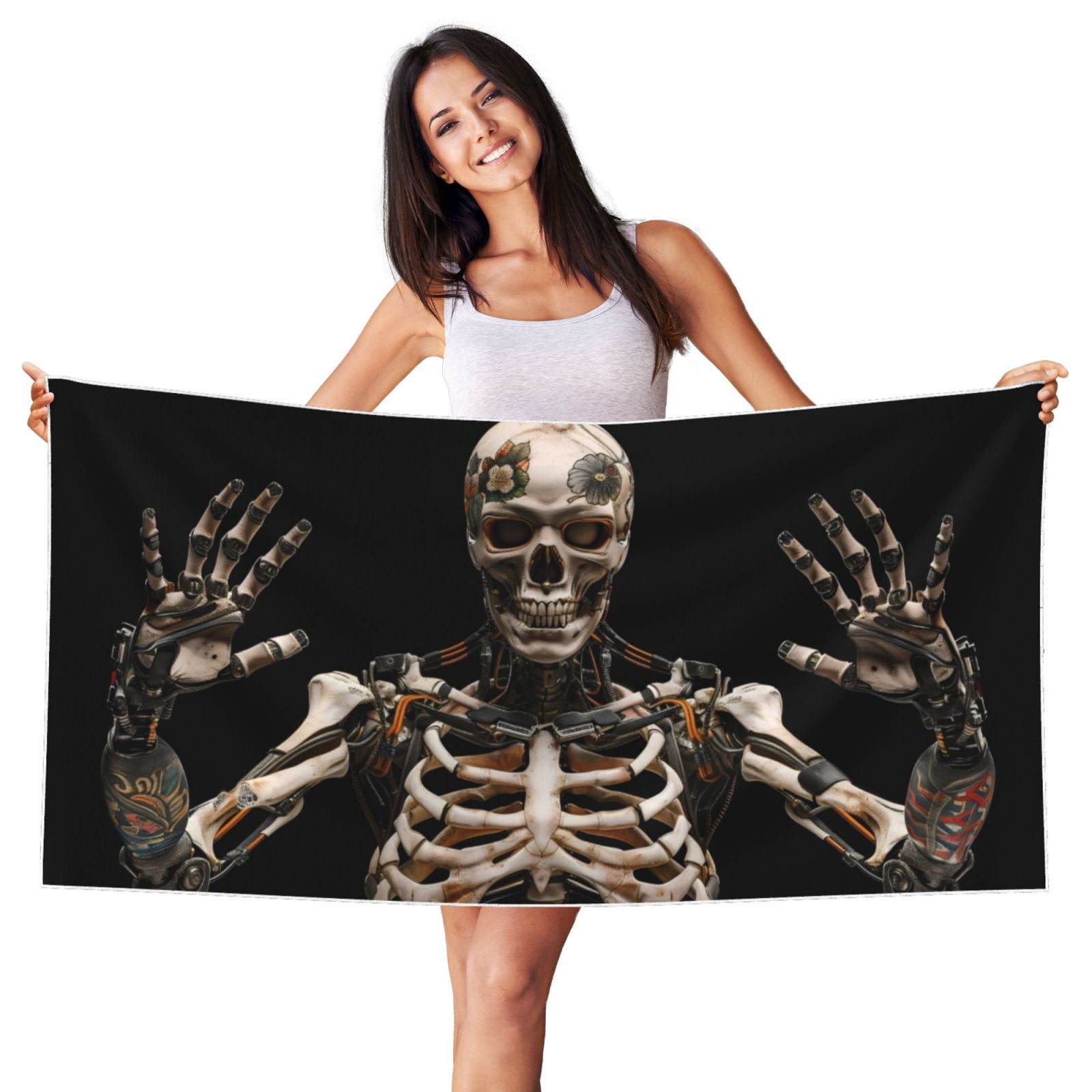 Sikiie Cyber Skeleton With Tattoos Beach Towel for Women Men, Pool Bath ...