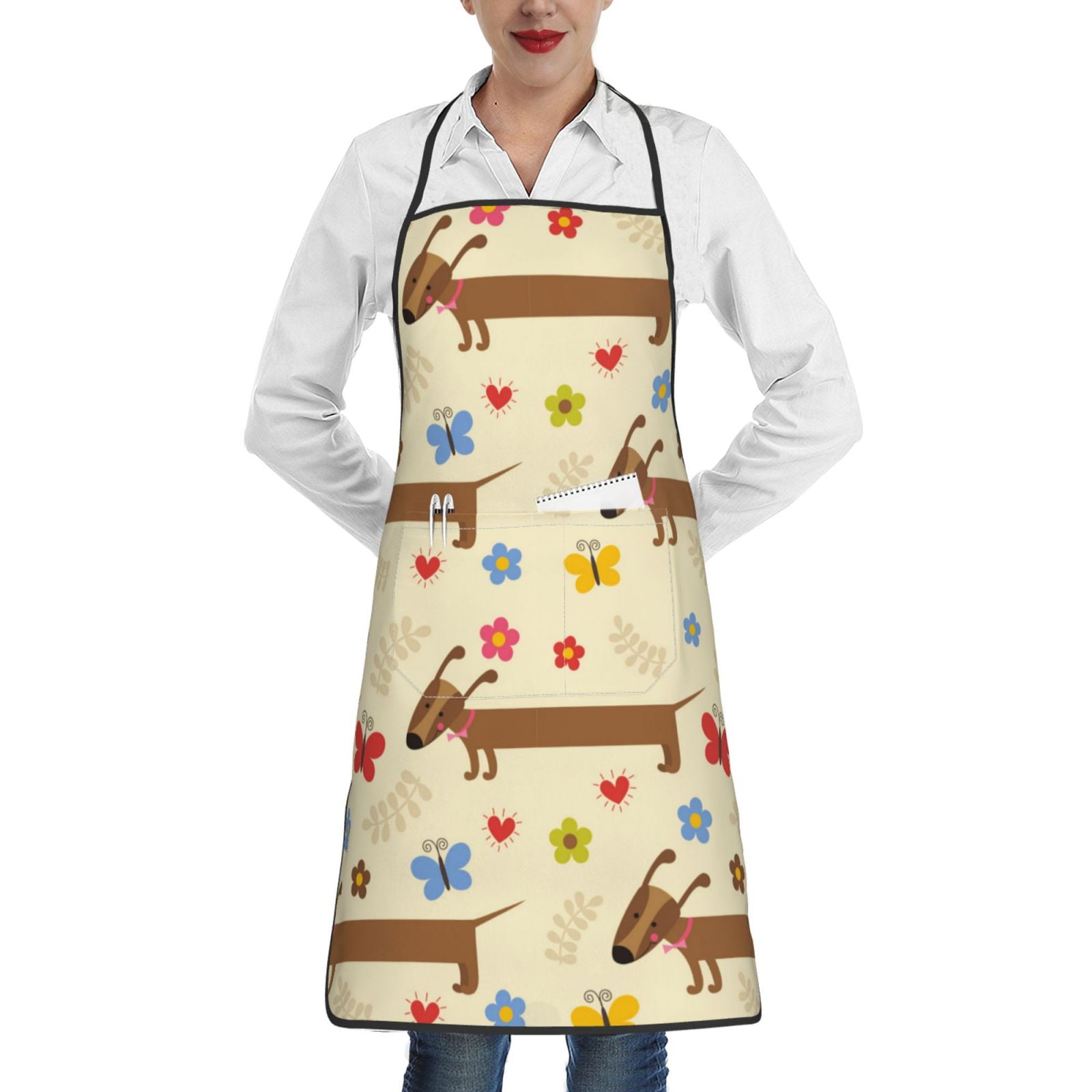 Sikiie Dachshund Dog And Flower Aprons for Kitchen Cooking Aprons, Chef ...