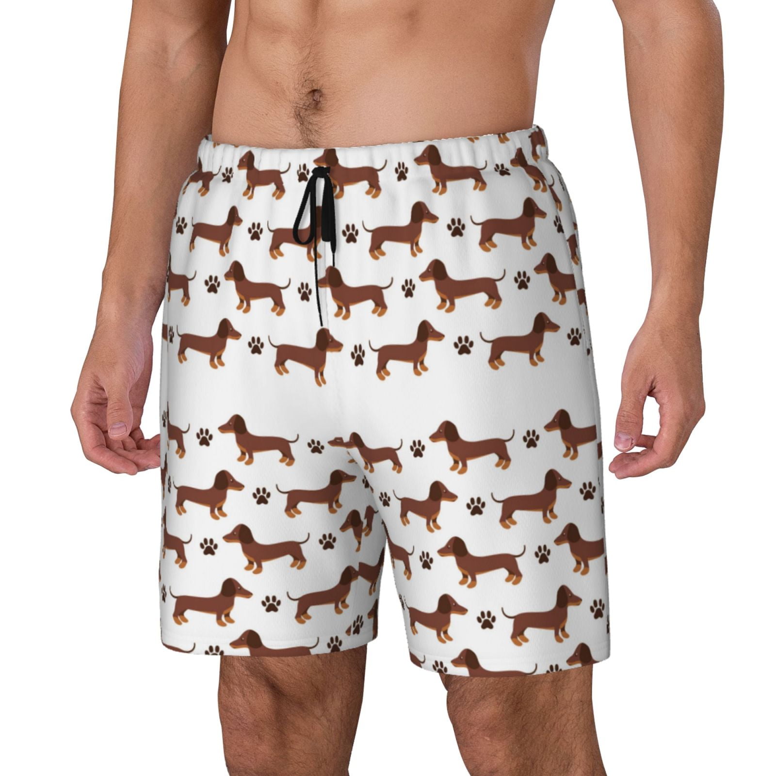 Sikiie Dachshund Dog Puppy Print Men's Double Layer Swimming Trunks ...
