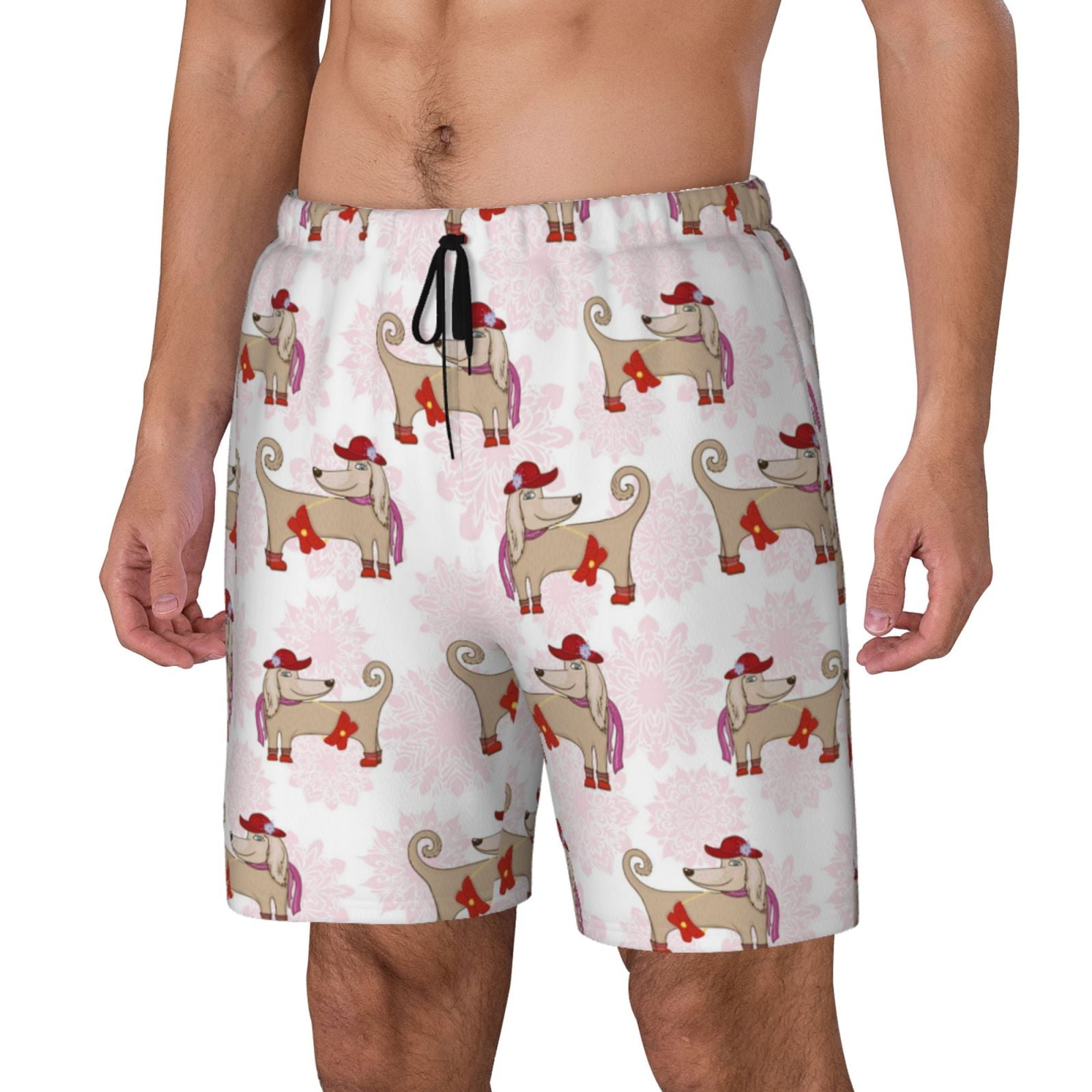 Sikiie Dachshund Dog Puppy Print Men's Double Layer Swimming Trunks ...