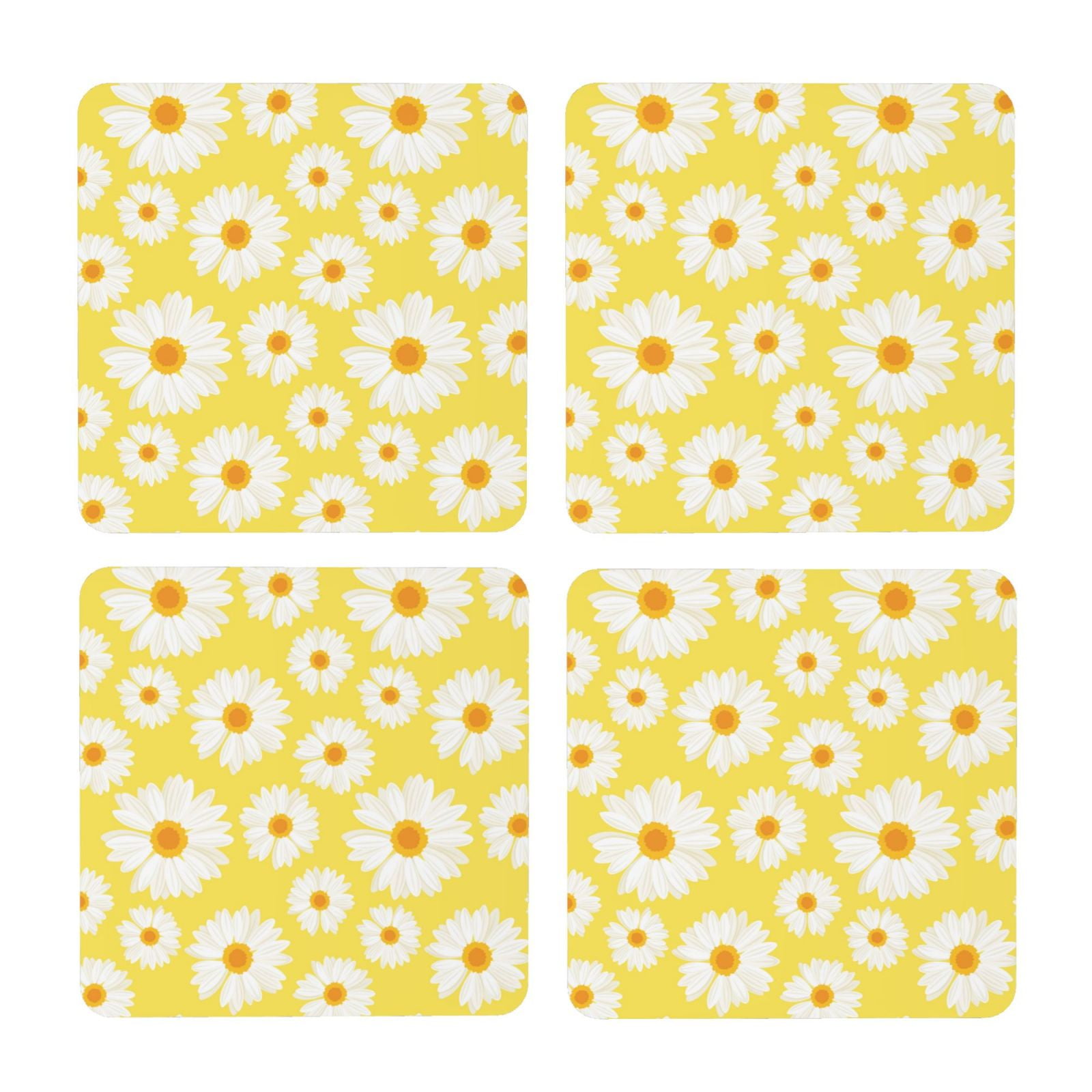 Sikiie Daisies Flowers MDF Cork Coaster 4 Pcs - Absorbent Beverage ...