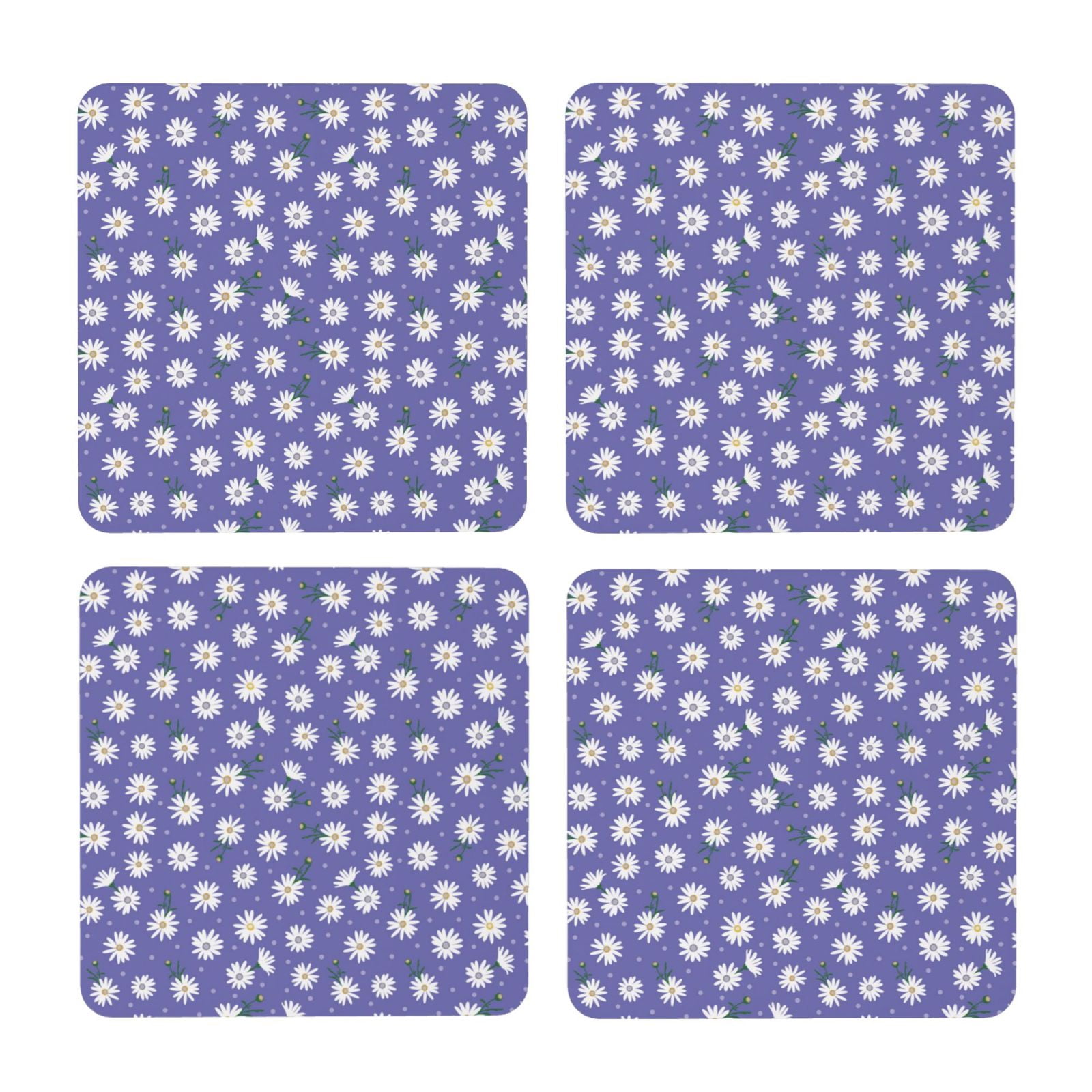 Sikiie Daisies Flowers MDF Cork Coaster 4 Pcs - Absorbent Beverage ...