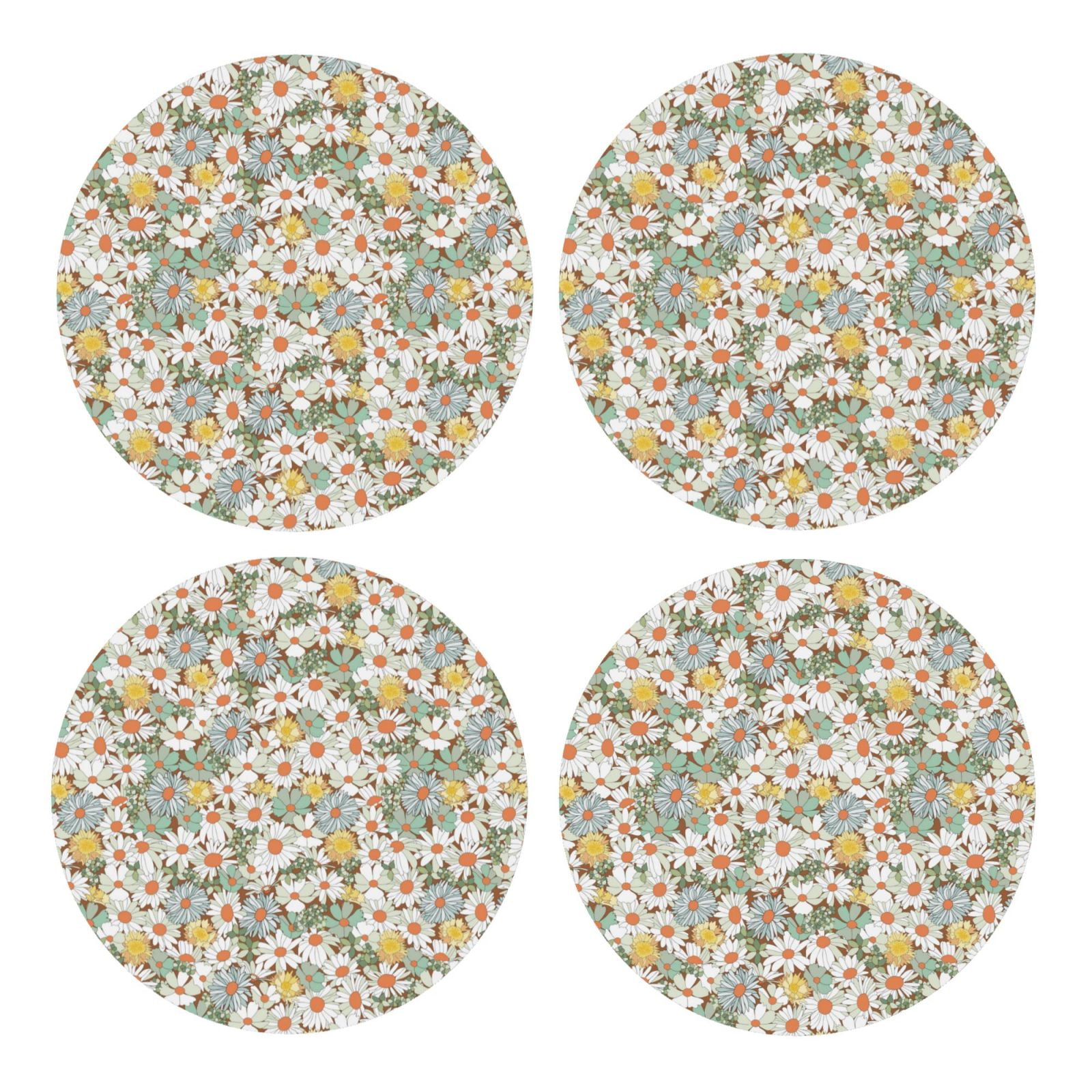 Sikiie Daisy MDF Cork Coaster 4 Pcs - Absorbent Beverage Coasters for ...