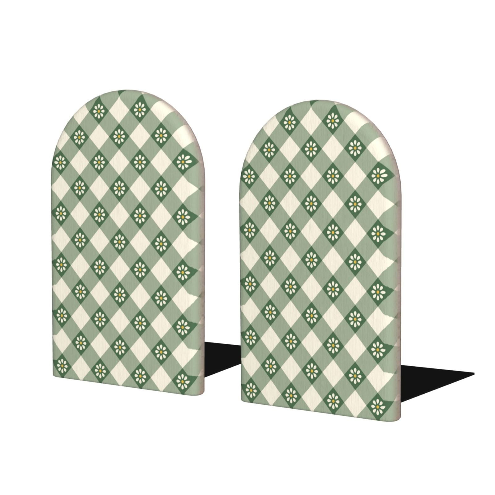 Sikiie Daisy Plaid Green Bookends 1 Pair, Wood Bookends for Shelves ...