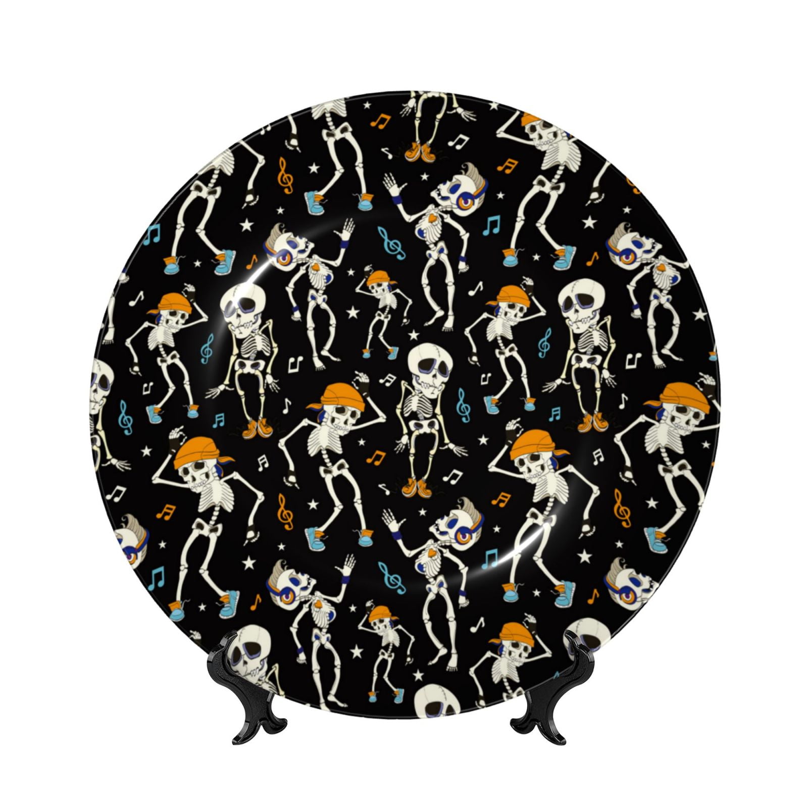 Sikiie Dancing Skeleton Party Bone China Decorative Plate Personality ...