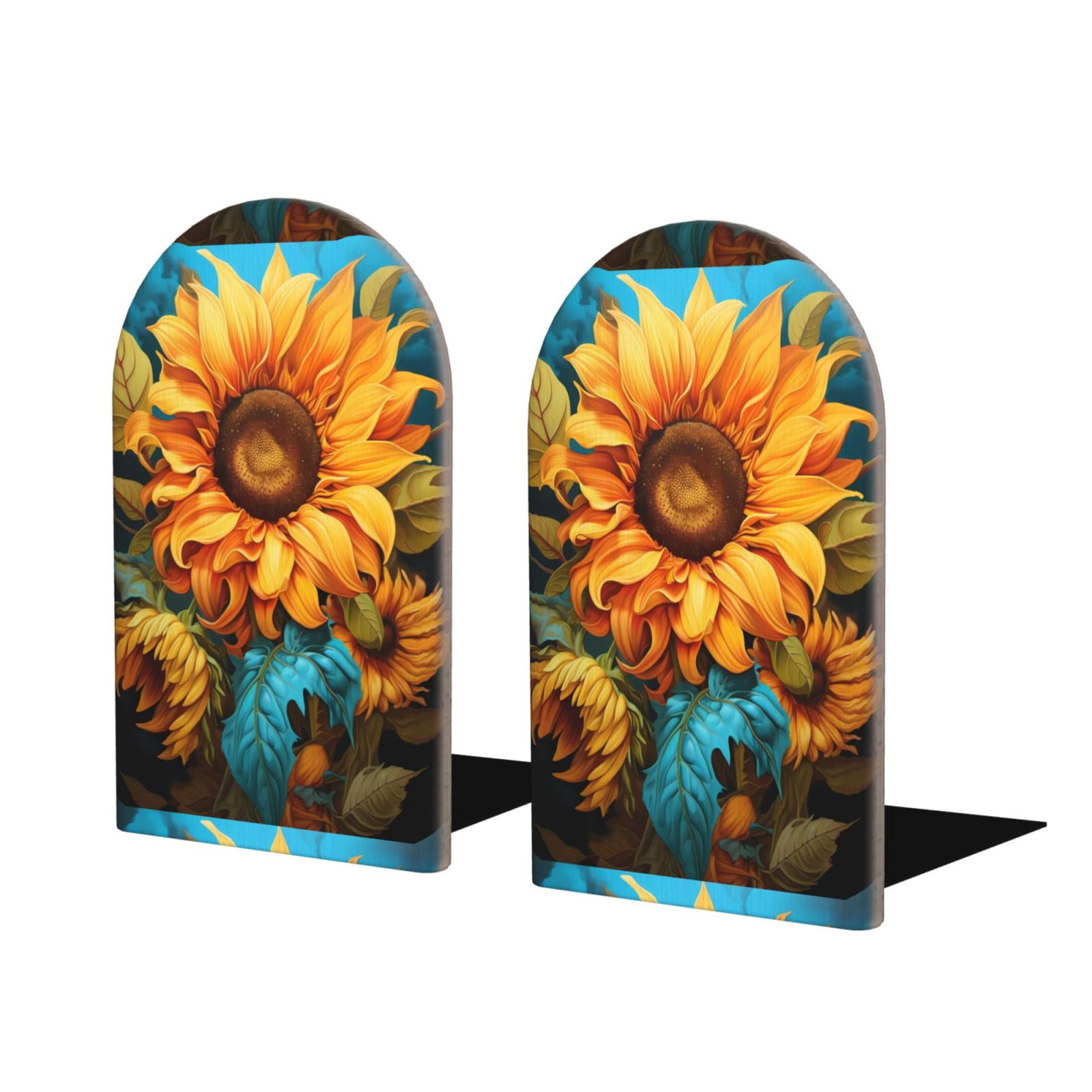 Sikiie Deep Yellow Colorful Sunflower Bookends 1 Pair, Wood Bookends ...