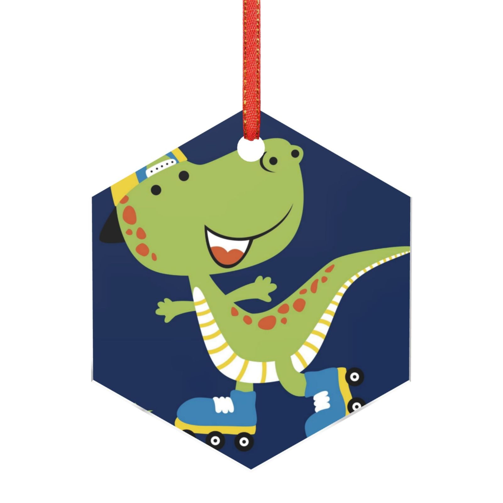 Sikiie Dino Playing Roller Skate Acrylic Christmas Ornament Pendant Christmas Ornaments Hanging ...