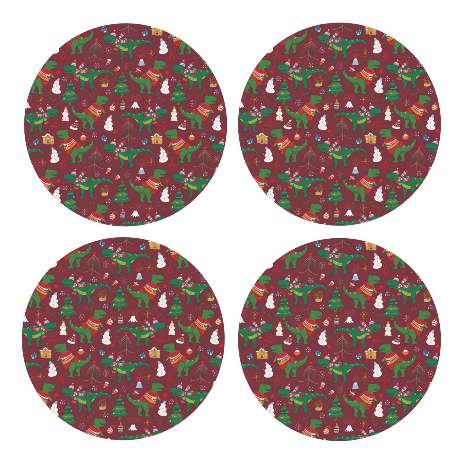 Sikiie Dinosaur Christmas MDF Cork Coaster 4 Pcs - Absorbent Beverage ...