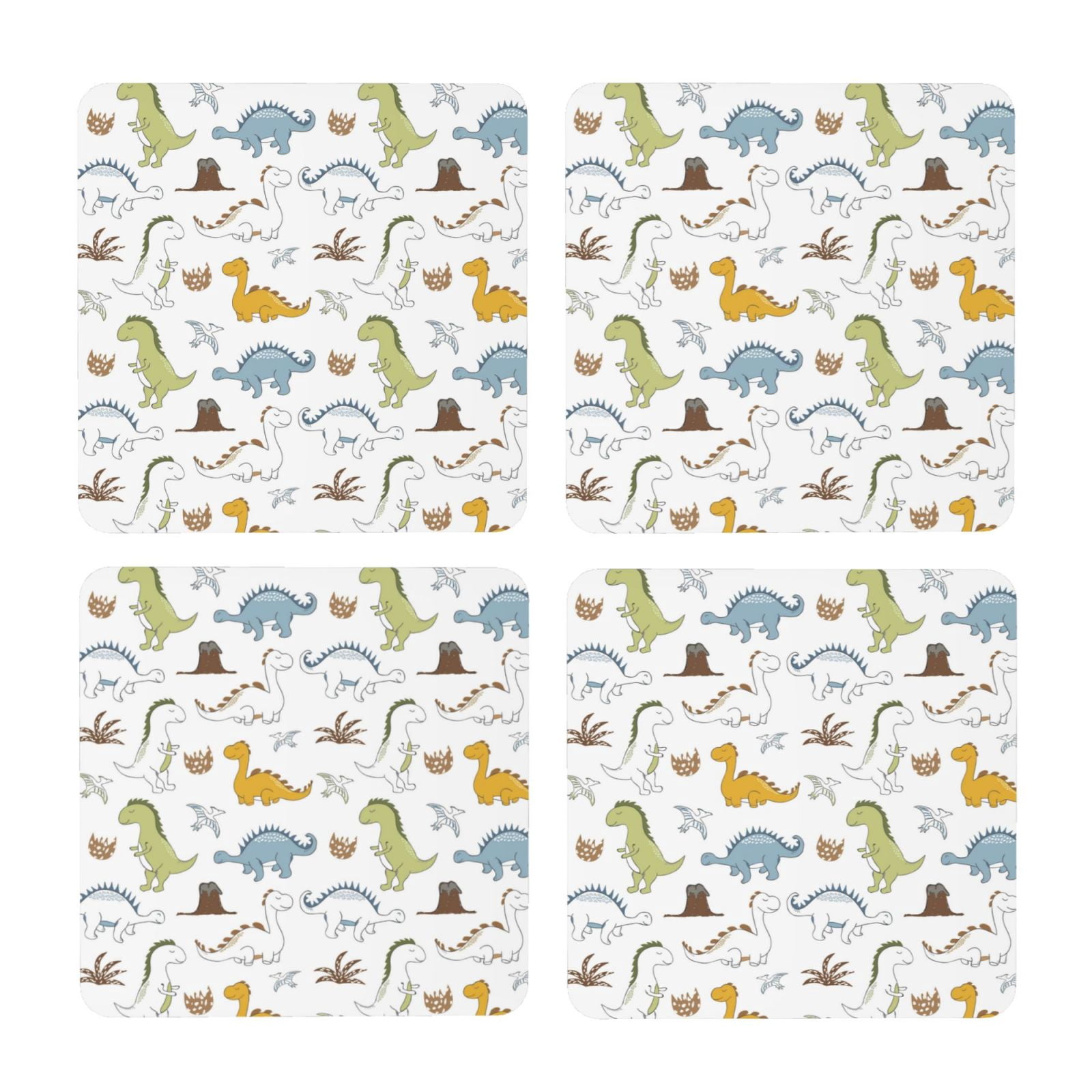Sikiie Dinosaur MDF Cork Coaster 4 Pcs - Absorbent Beverage Coasters ...