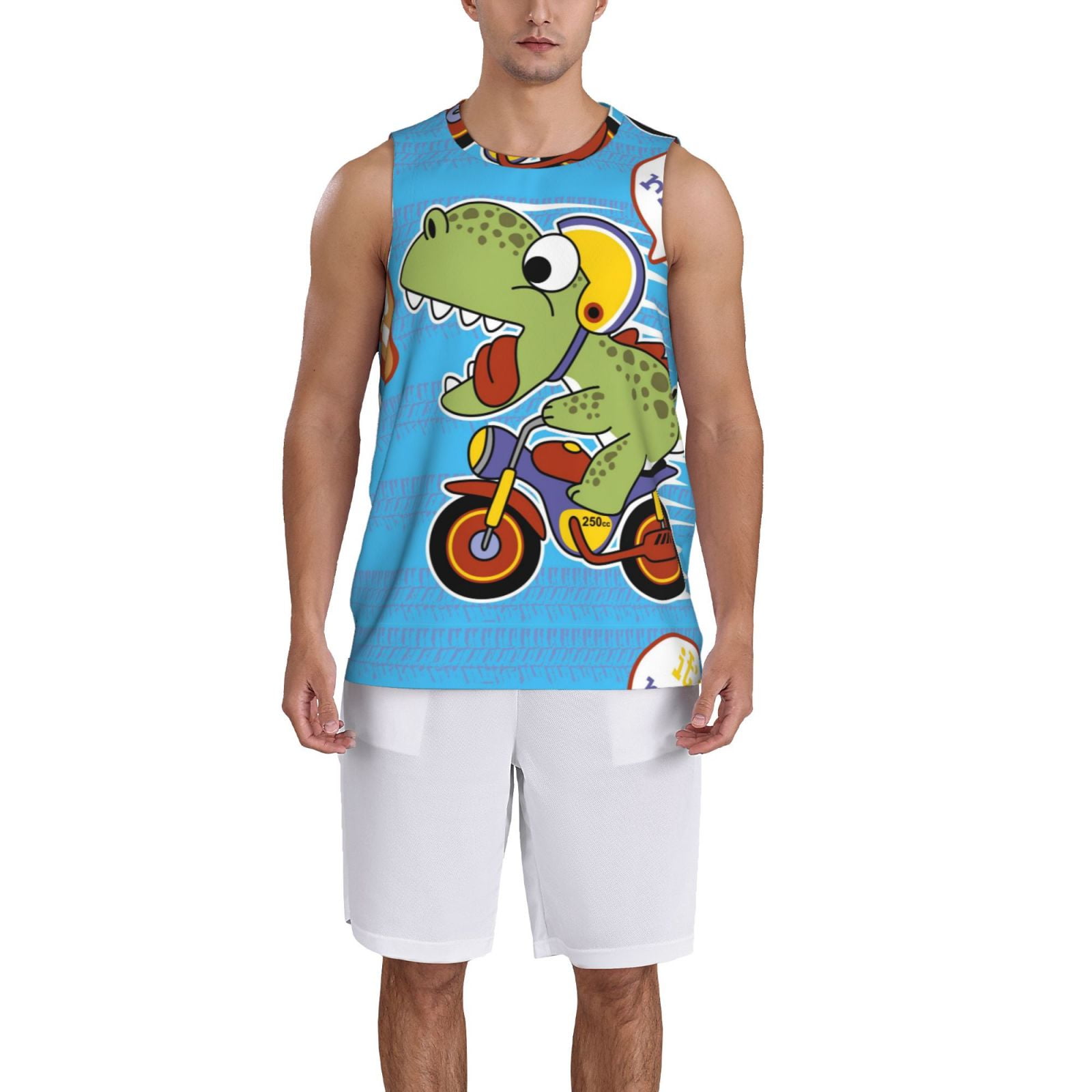 Sikiie Dinosaur Riding a Motorcycle Basketball Jersey Reversible Men's ...