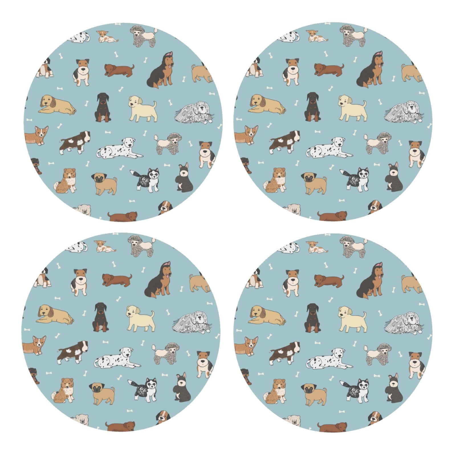 Sikiie Dog Pets MDF Cork Coaster 4 Pcs - Absorbent Beverage Coasters ...