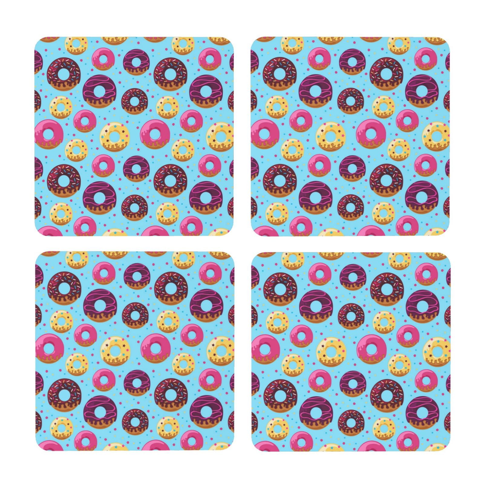 Sikiie Donuts MDF Cork Coaster 4 Pcs - Absorbent Beverage Coasters for ...