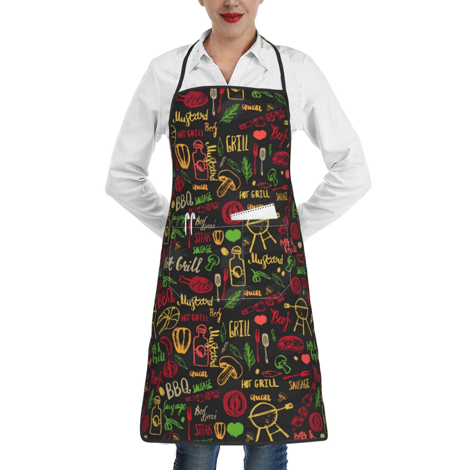 Sikiie Doodle Barbeque 1 Aprons for Kitchen Cooking Aprons, Chef Apron ...