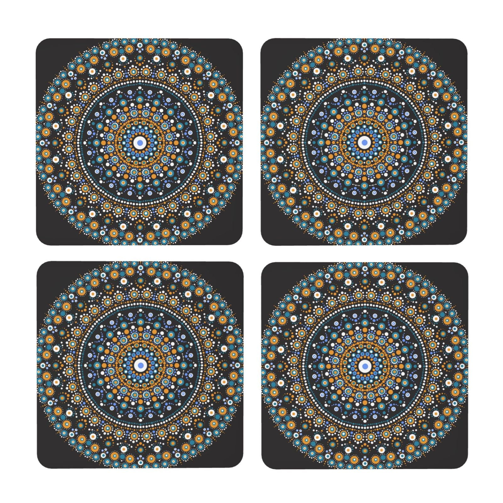 Sikiie Dot Mandala MDF Cork Coaster 4 Pcs - Absorbent Beverage Coasters ...