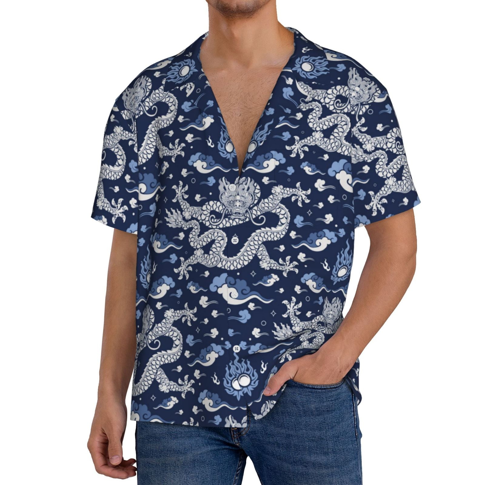 Sikiie Dragon Men's Wrinkle Free Untucked Cuban Shirt Business Casual ...