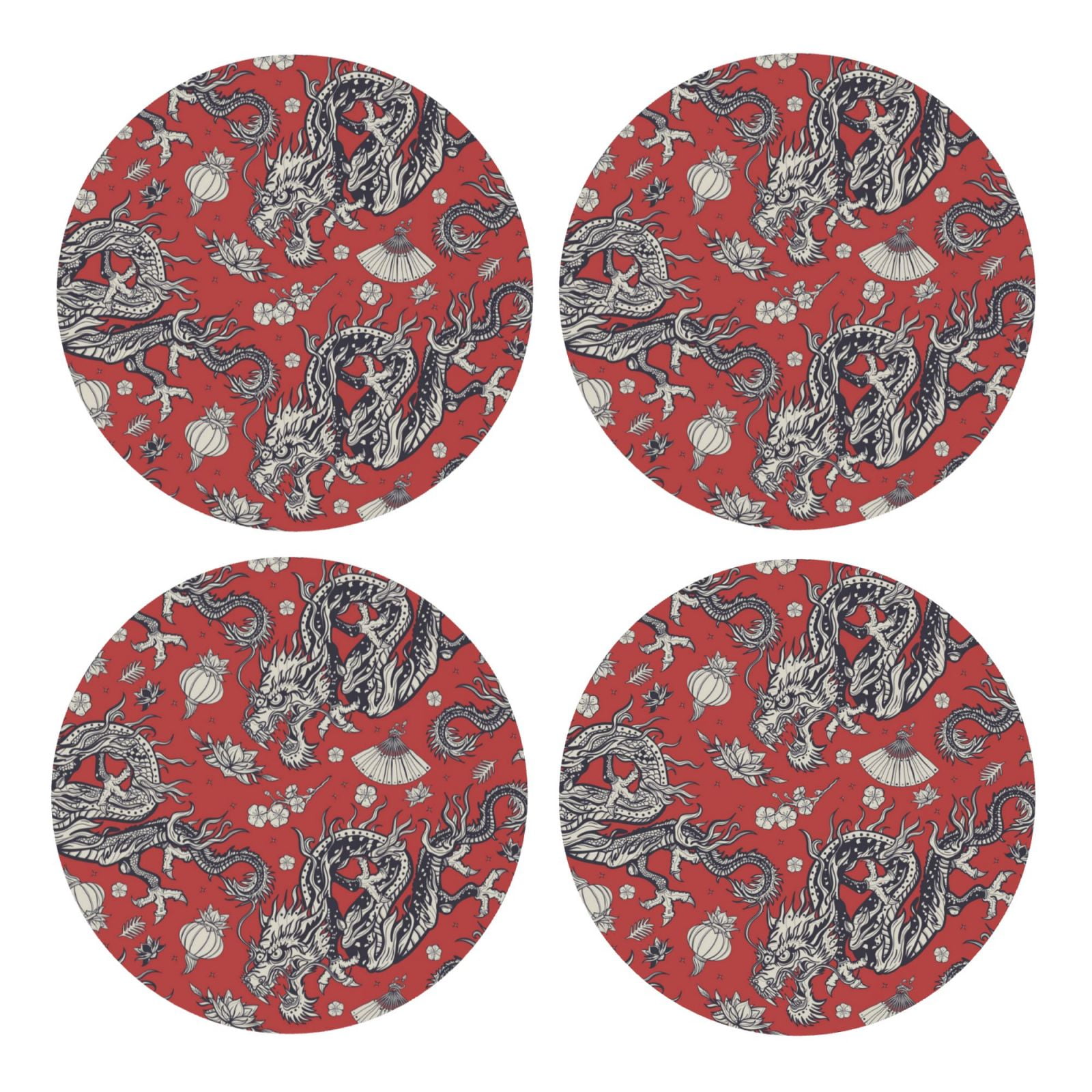 Sikiie Dragons2 MDF Cork Coaster 4 Pcs - Absorbent Beverage Coasters ...