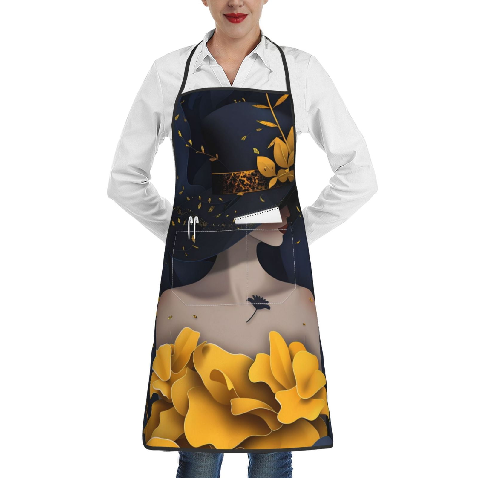 Sikiie Elegant Lady With Hat Aprons for Kitchen Cooking Aprons, Chef ...