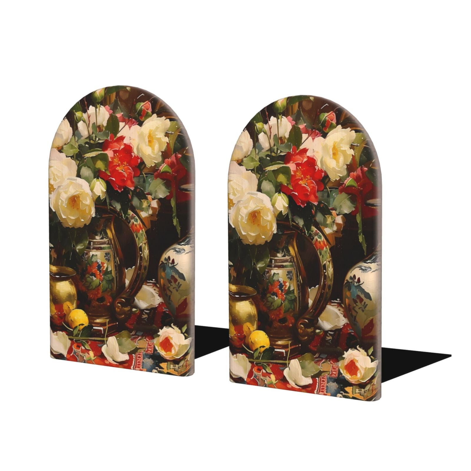 Sikiie Elegant Still Life Roses Bookends 1 Pair, Wood Bookends for ...