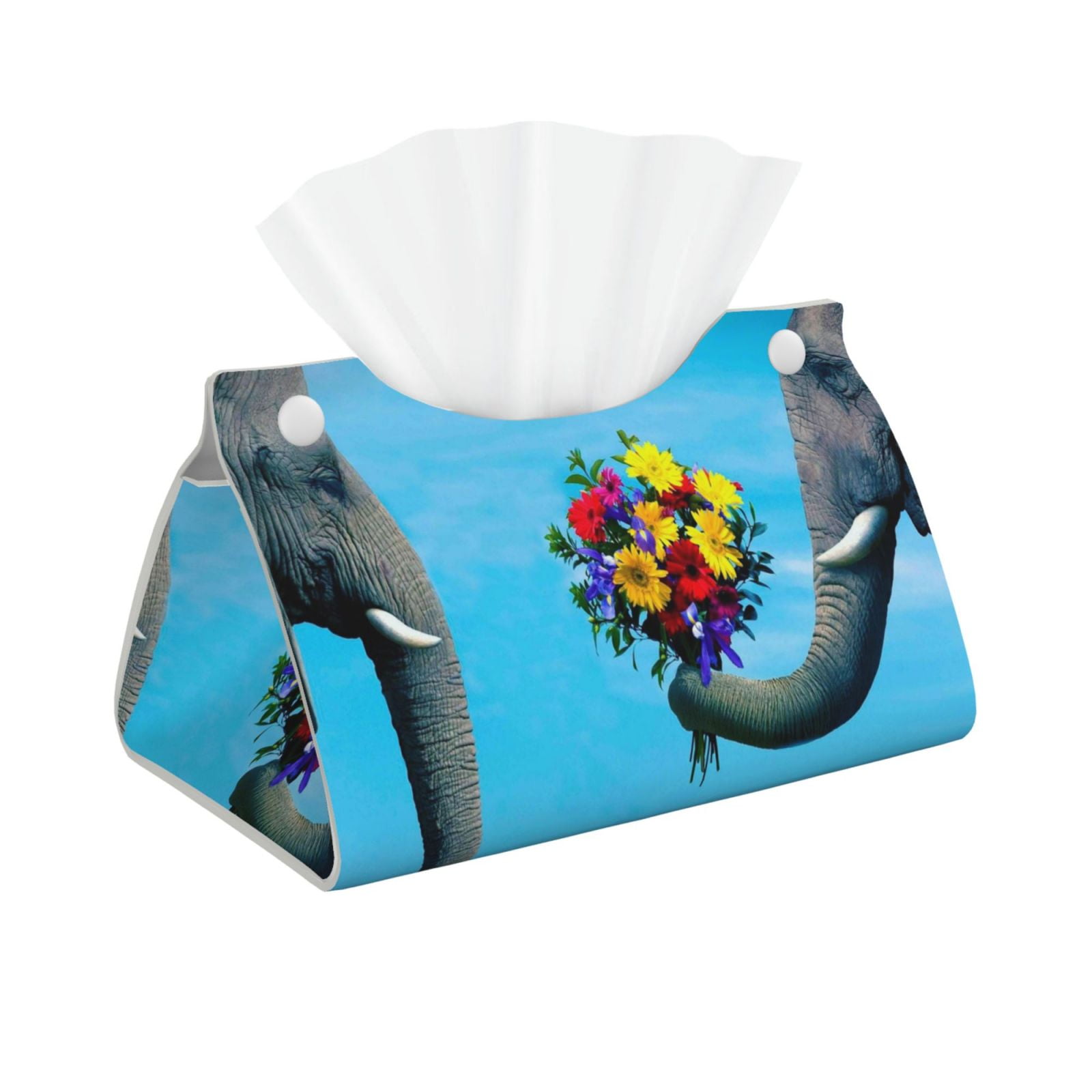 Sikiie Elephant Trunk Couple Flowers Leather Tissue Box Cover Rectangle ...