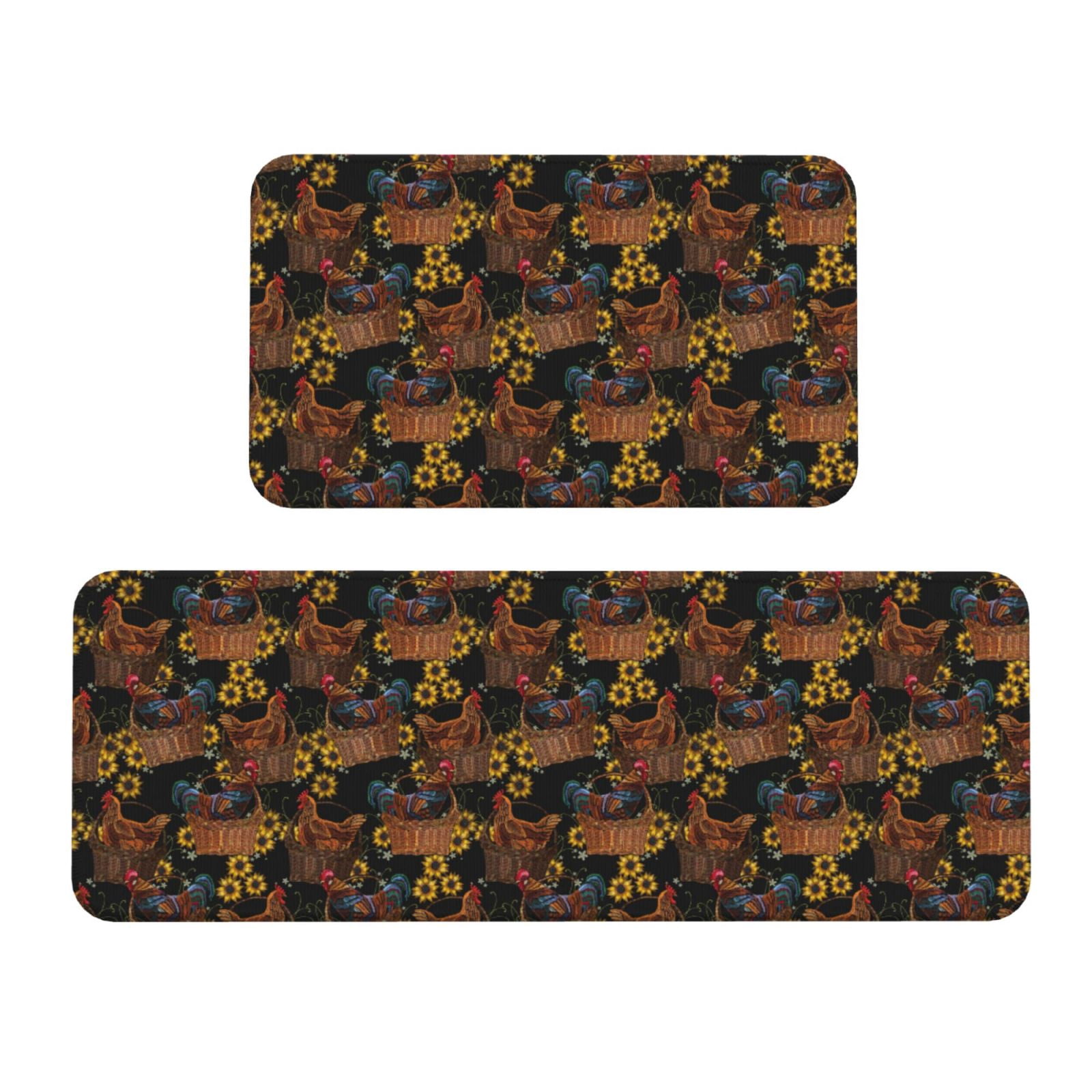 Sikiie Embroidery Chicken Rooster And Sunflowers Kitchen Mat 2 PCS ...