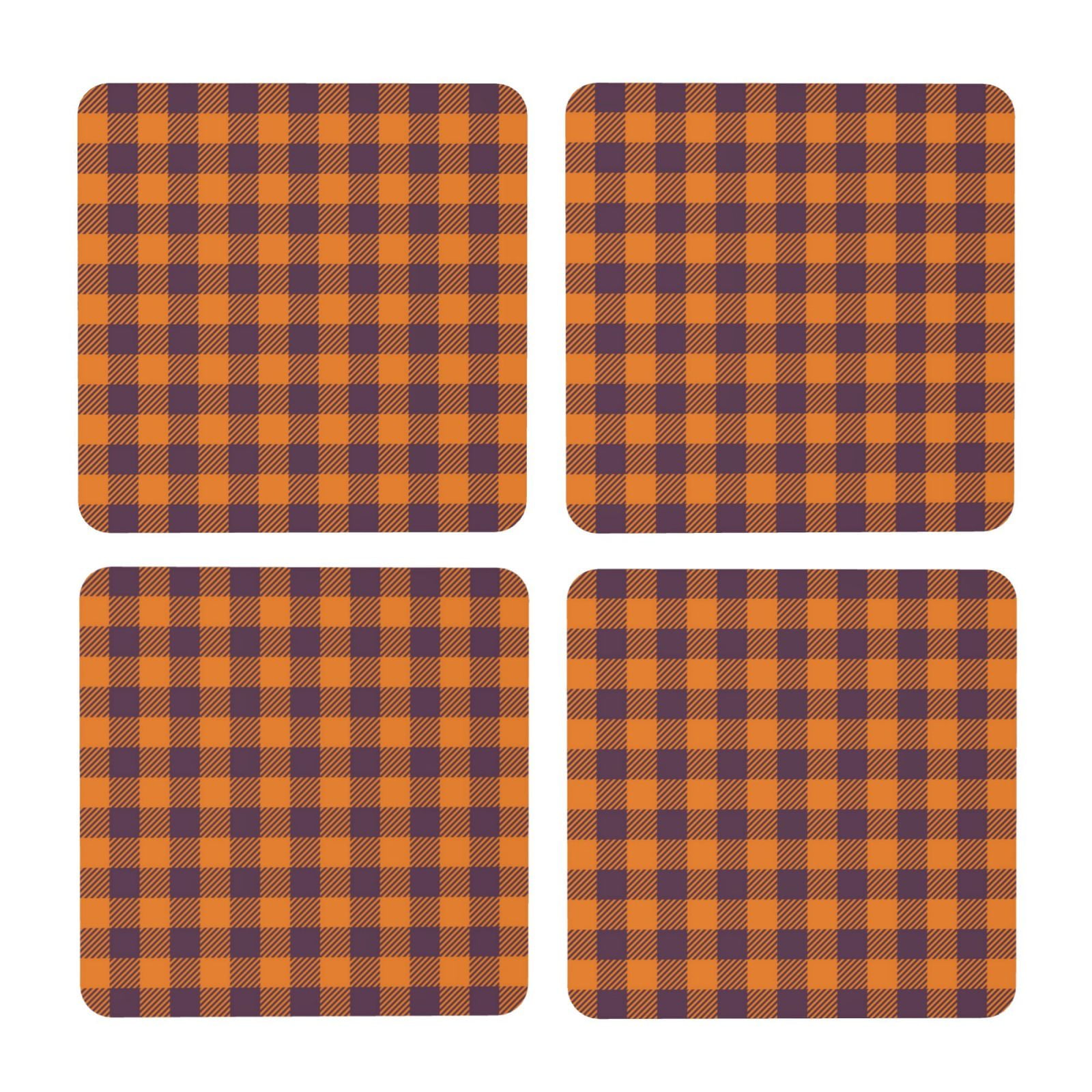 Sikiie Fall Buffalo Plaid MDF Cork Coaster 4 Pcs - Absorbent Beverage ...