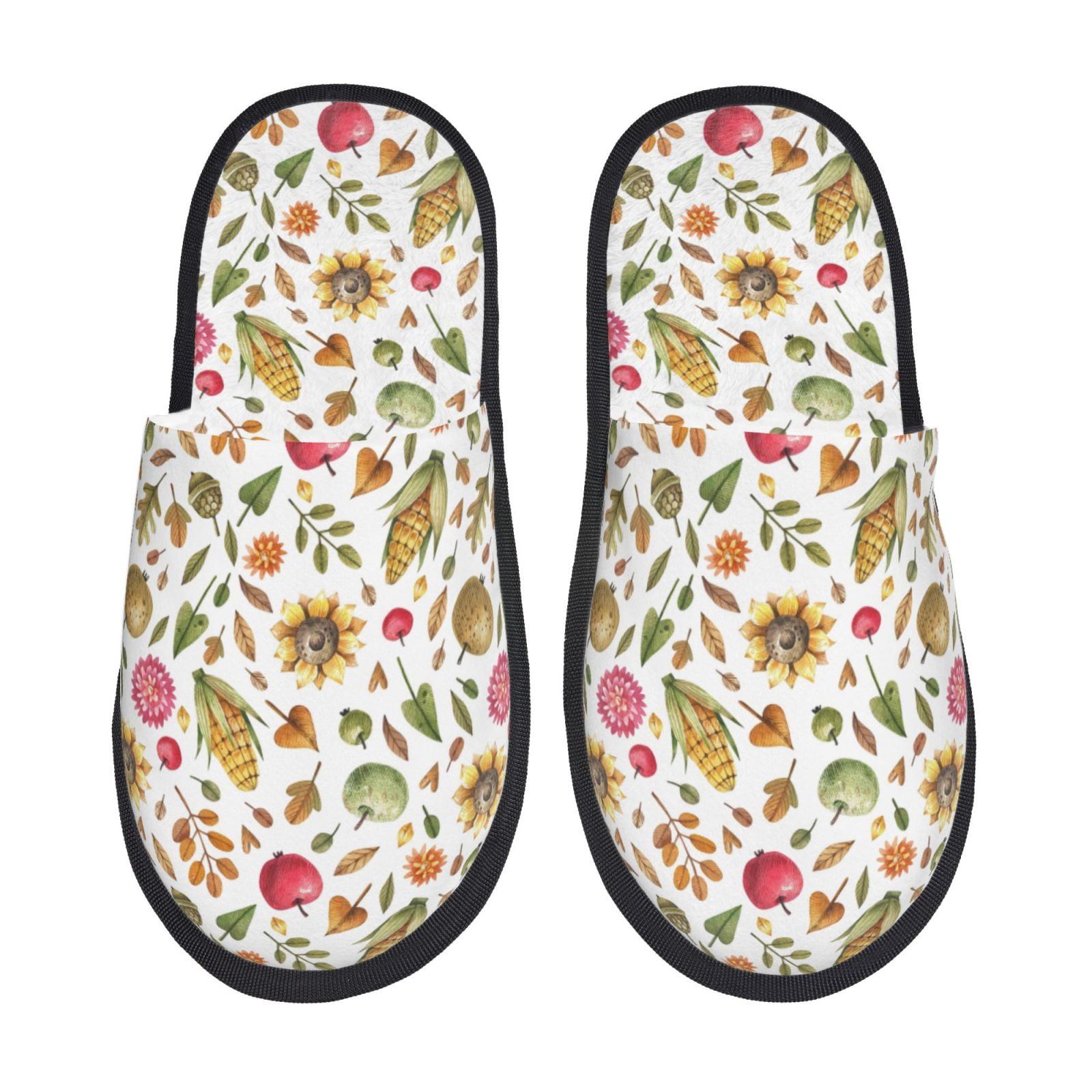 Sikiie Fall Fruits And Vegetables Fuzzy Slip-on Slippers Warm Cozy Soft ...