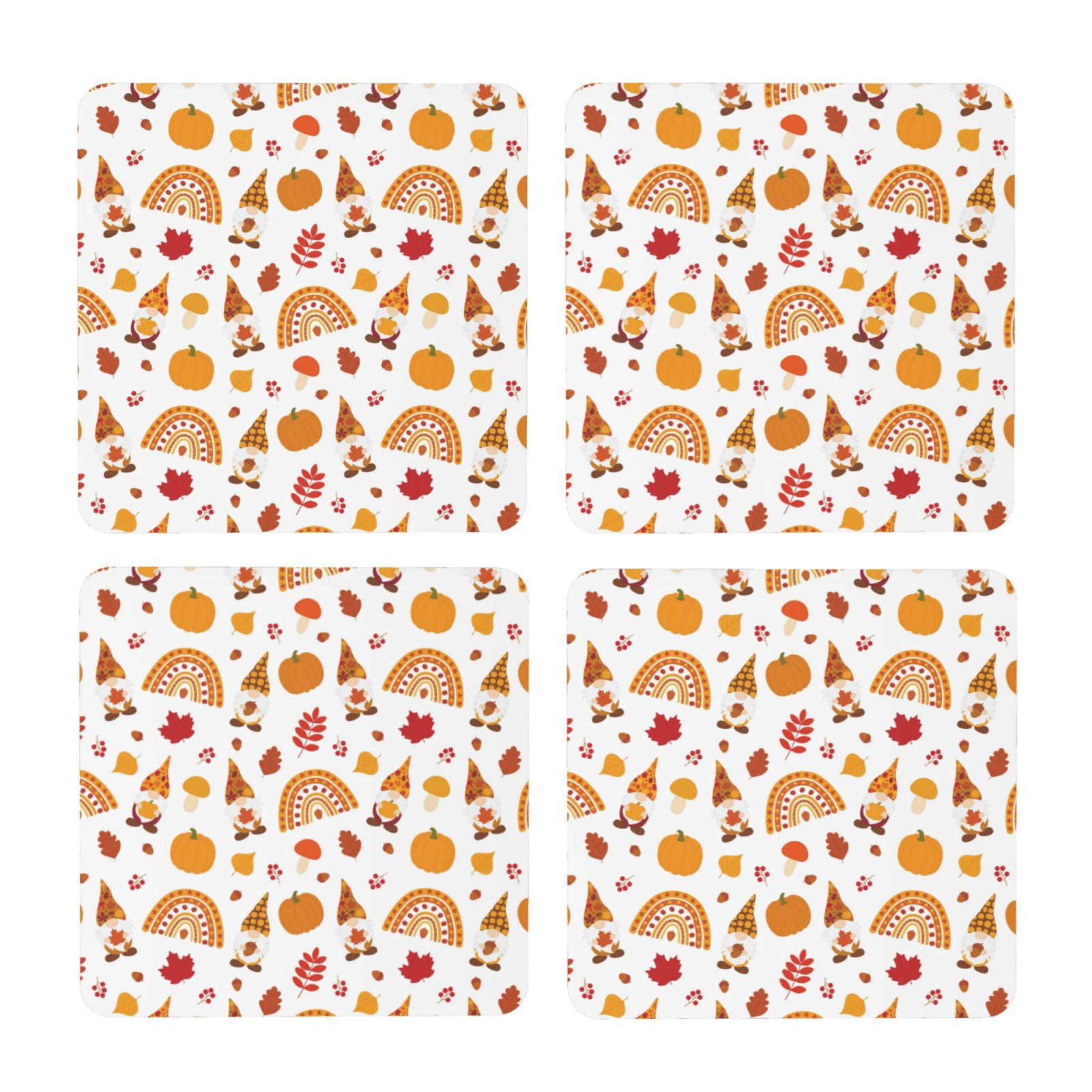 Sikiie Fall Gnomes Harvest MDF Cork Coaster 4 Pcs - Absorbent Beverage ...