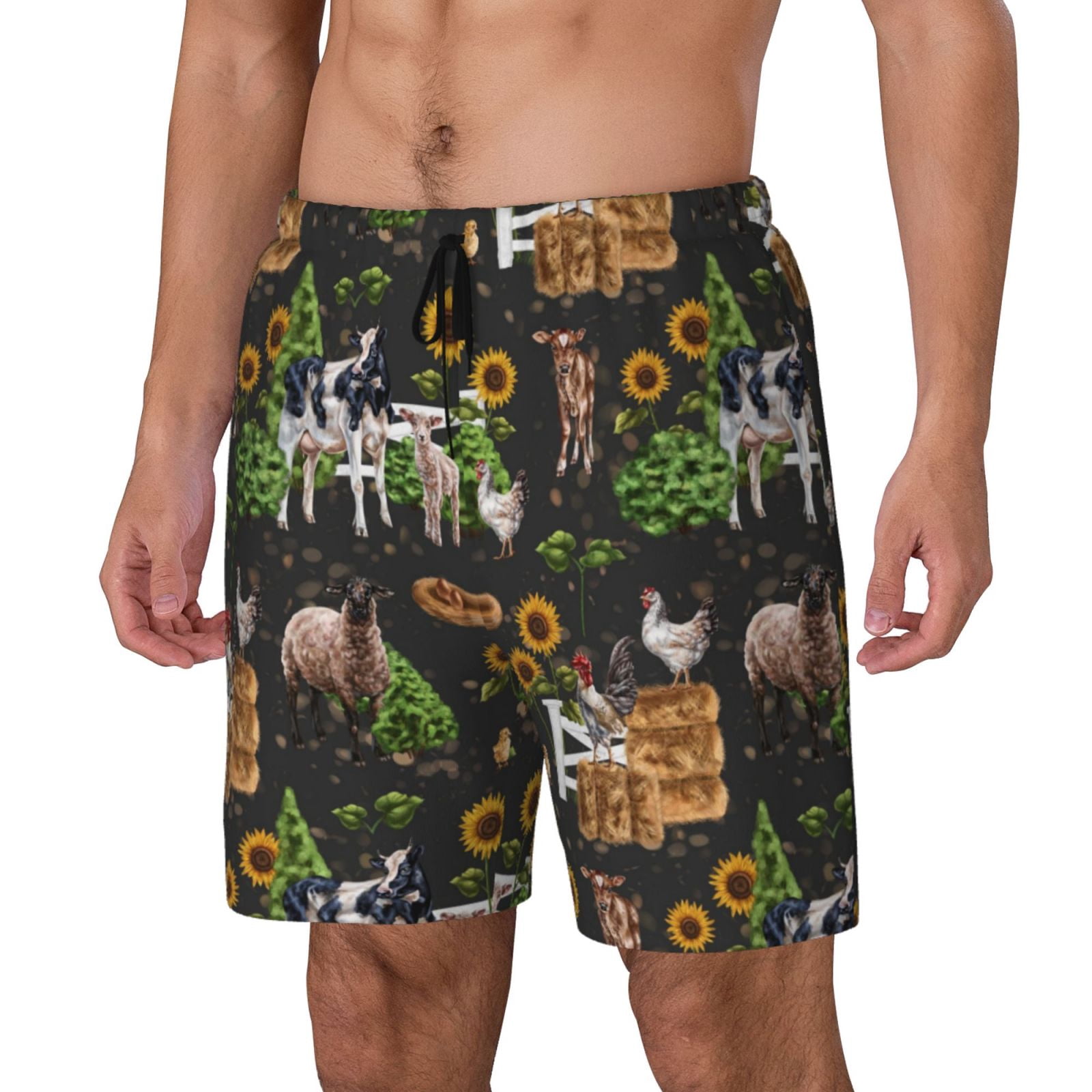 Sikiie Farm Animals 2 Print Men's Double Layer Swimming Trunks ...