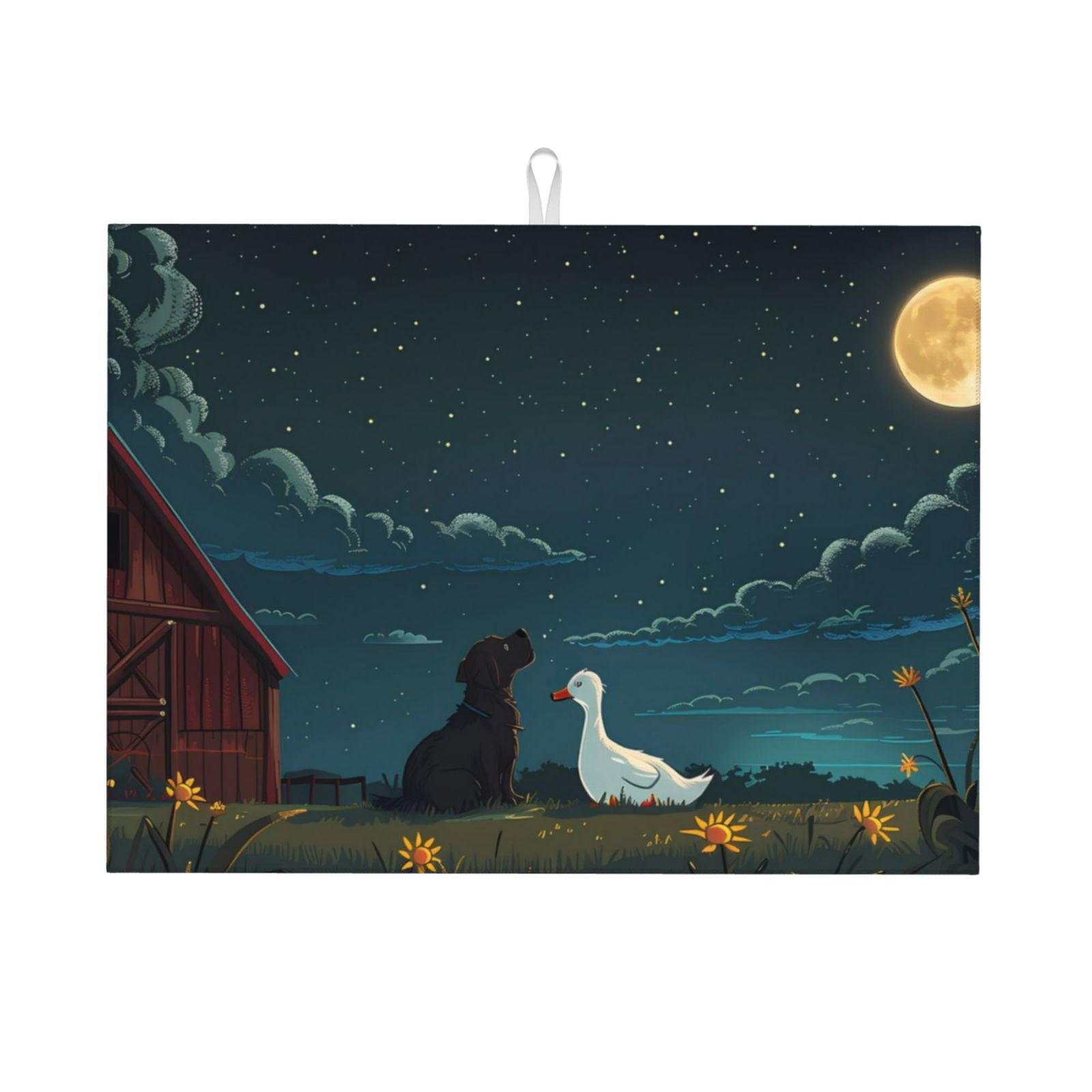 Sikiie Farm Dog Duck Moonlight Dish Drying Mat, Kitchen Counter Mat ...