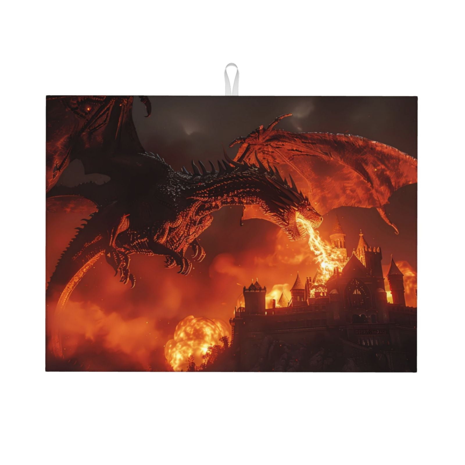 Sikiie Fiery Dragons Castle Attack Dish Drying Mat, Kitchen Counter Mat, Self Drying Mat for ...