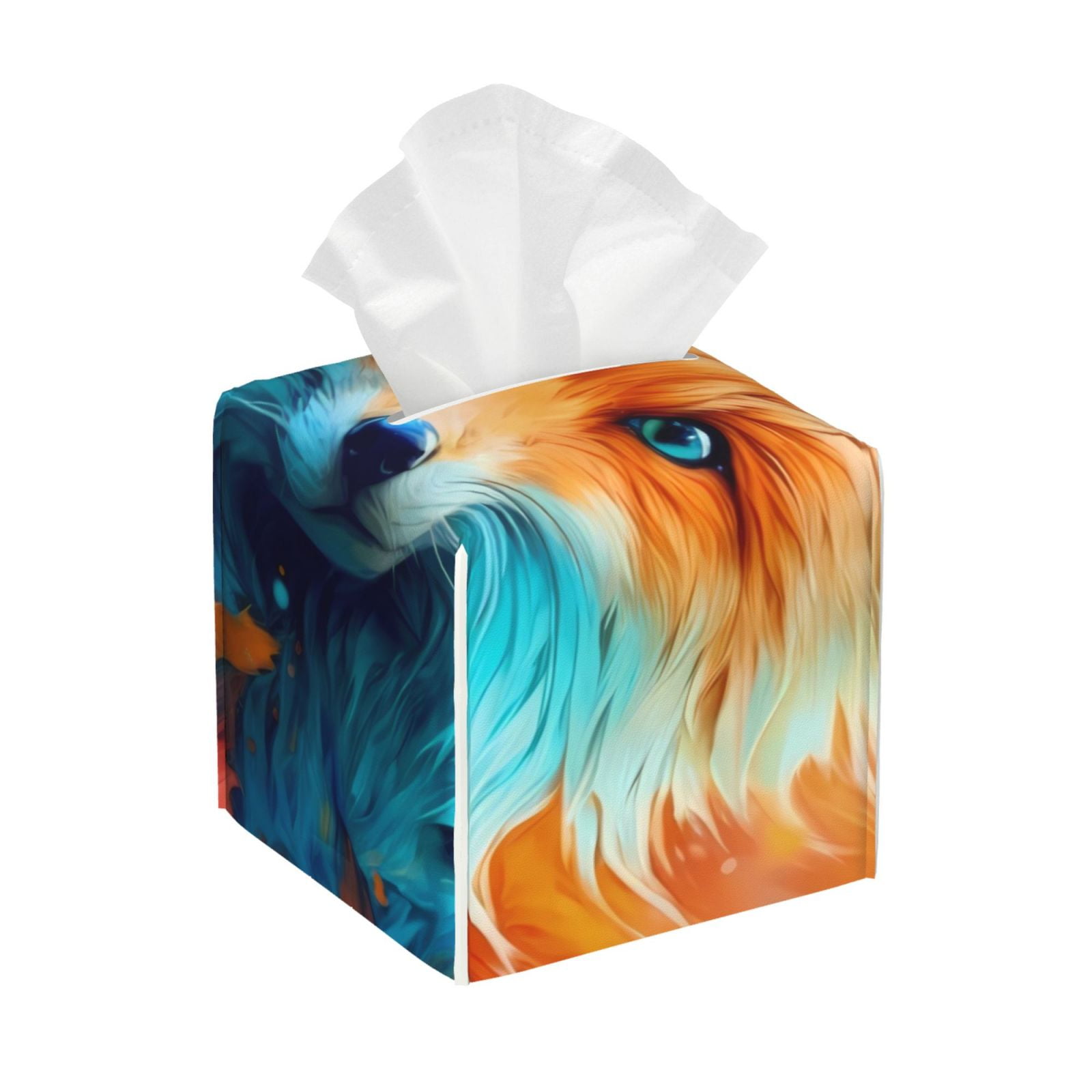 Sikiie Fiery Red Maple Leaf Fox Leather Tissue Box Cover Square, tissue ...