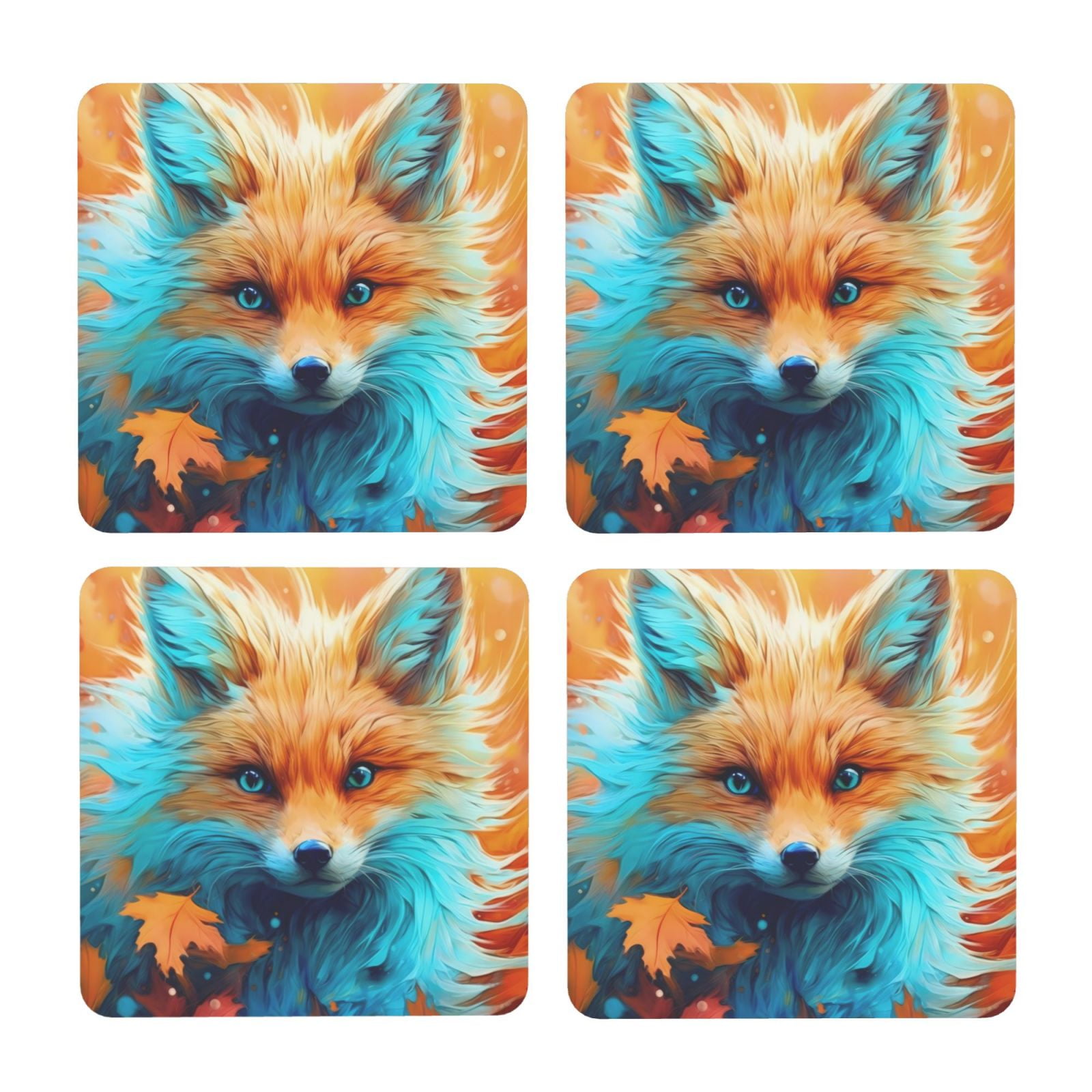 Sikiie Fiery Red Maple Leaf Fox MDF Cork Coaster 4 Pcs - Absorbent ...