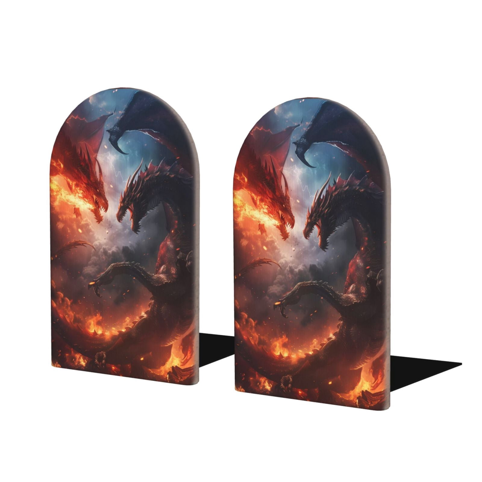Sikiie Fire Sky Dragon Bookends 1 Pair, Wood Bookends for Shelves, Book ...