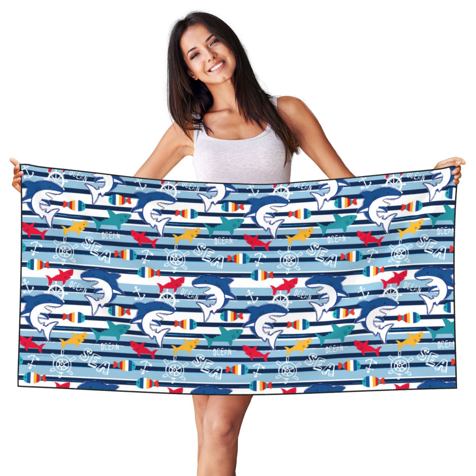 Sikiie Fish And Shark Beach Towel for Women Men, Pool Bath Beach ...
