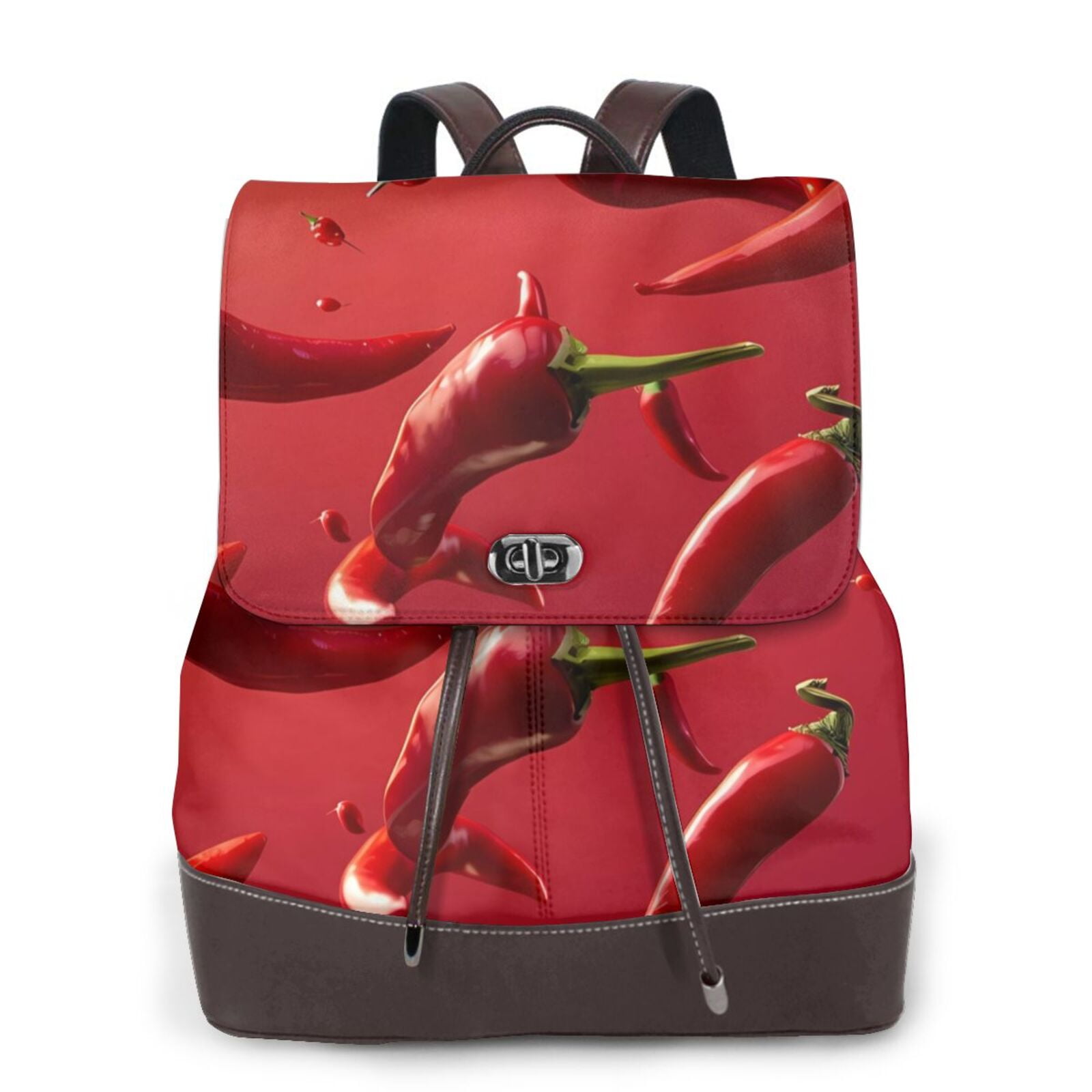 Sikiie Floating Red Chili Peppers Women Genuine Leather Backpack ...