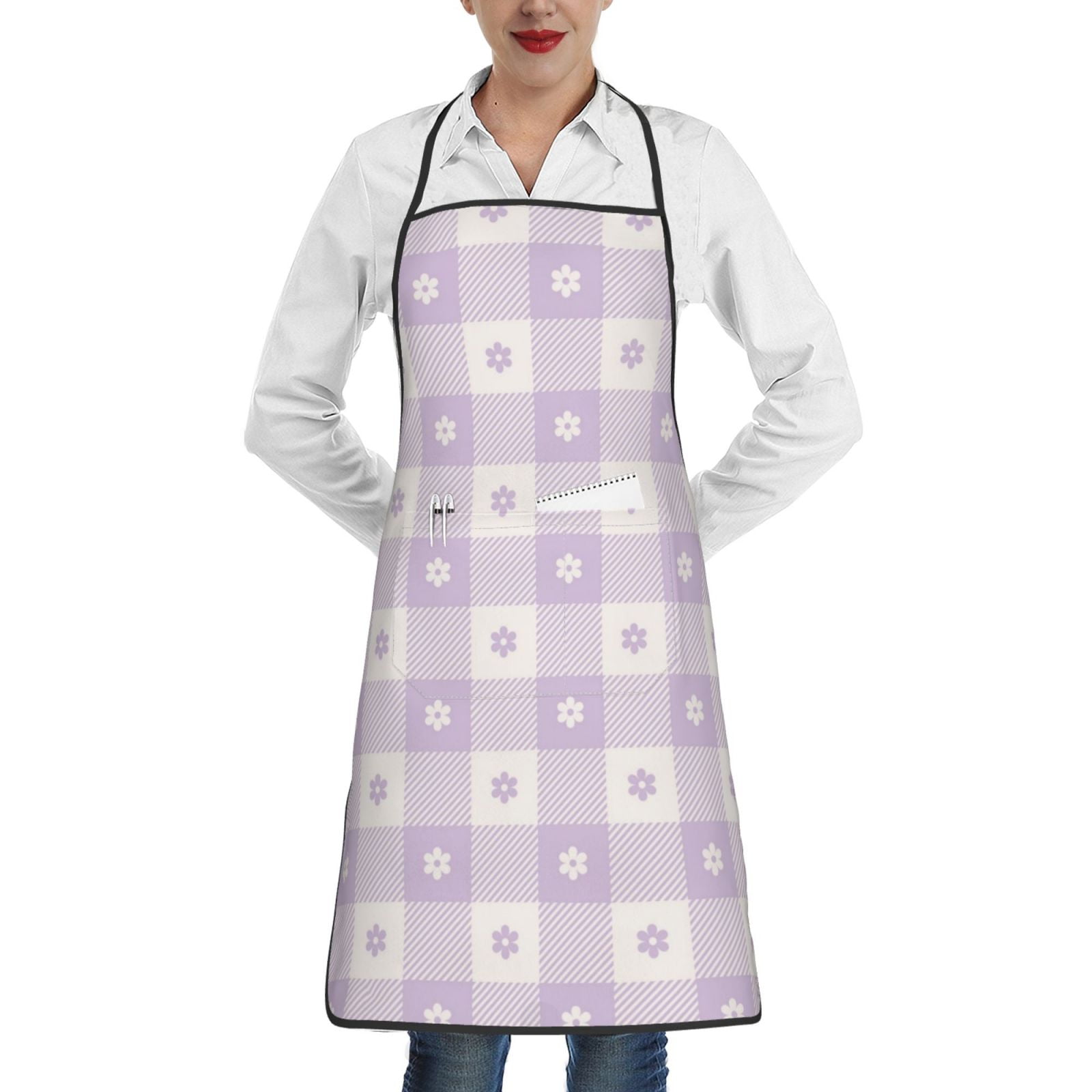 Sikiie Floral Purple Buffalo Plaid Aprons for Kitchen Cooking Aprons ...