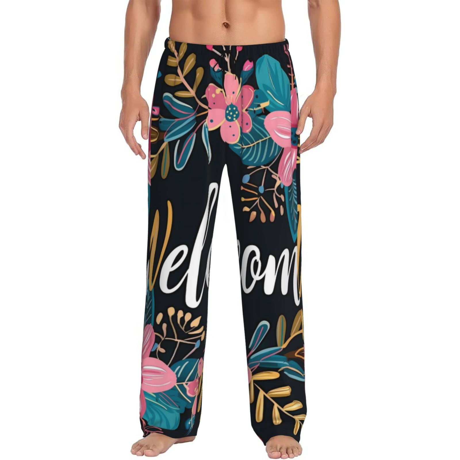 Sikiie Floral Welcome Sign Pajama Pants Men, PJ Bottoms, Sleep & Lounge ...