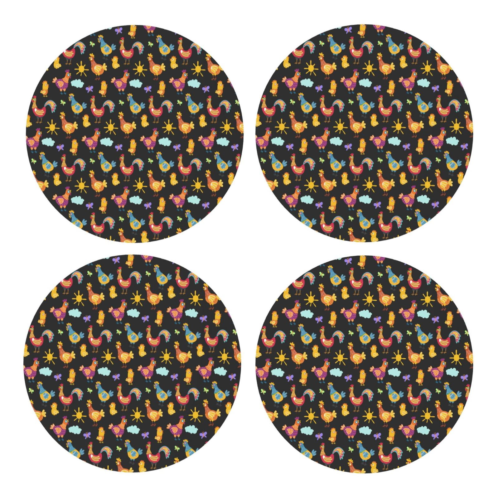 Sikiie Flowe Rooster MDF Cork Coaster 4 Pcs - Absorbent Beverage ...