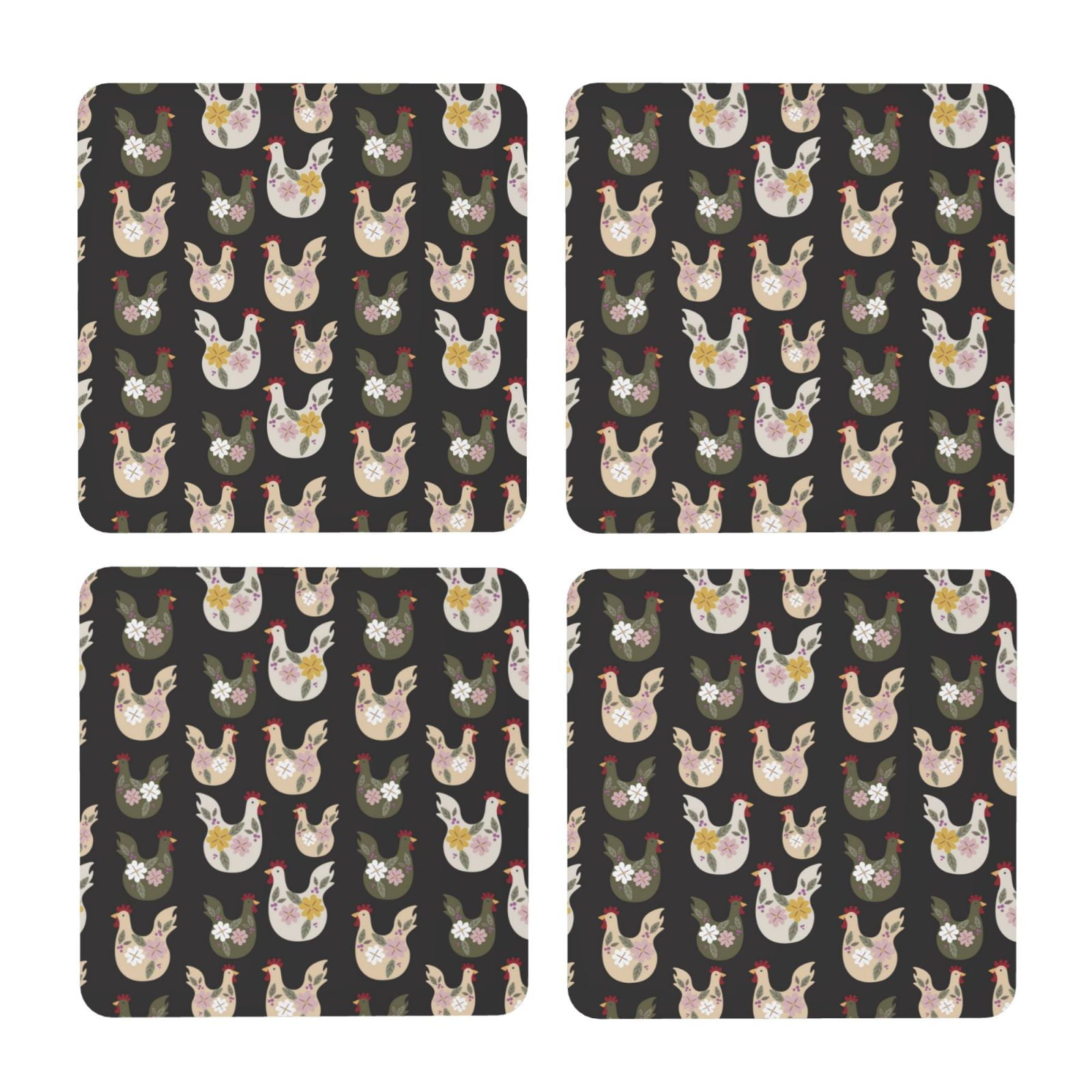 Sikiie Flowe Rooster MDF Cork Coaster 4 Pcs - Absorbent Beverage ...