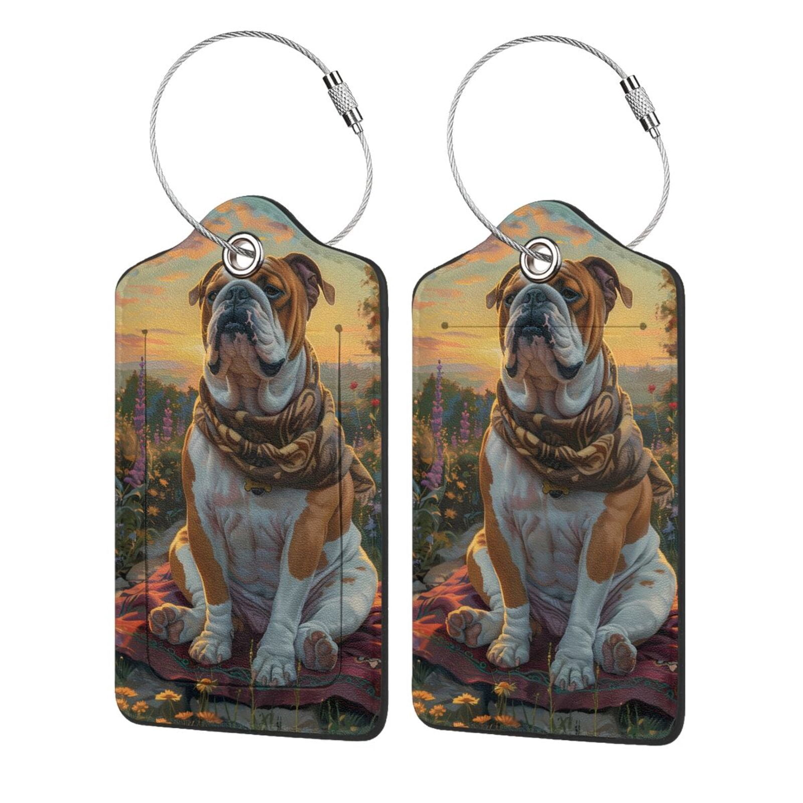 Sikiie Flower Field Cute Bulldog Luggage Tag for Suitcase Leather ...