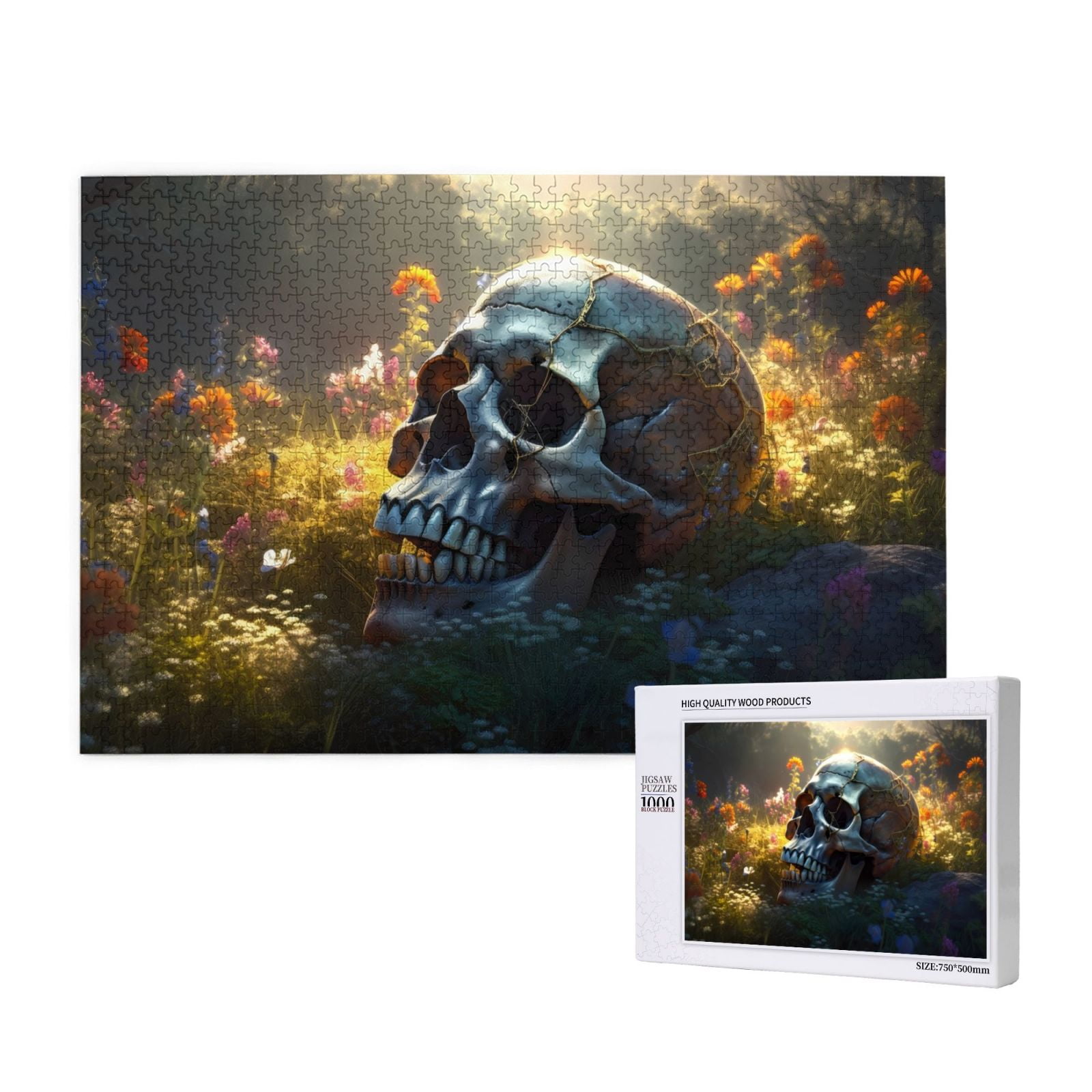 Sikiie Flower Field Skull Puzzle, Jigsaw Puzzles, Jigsaw Puzzles 1000 ...