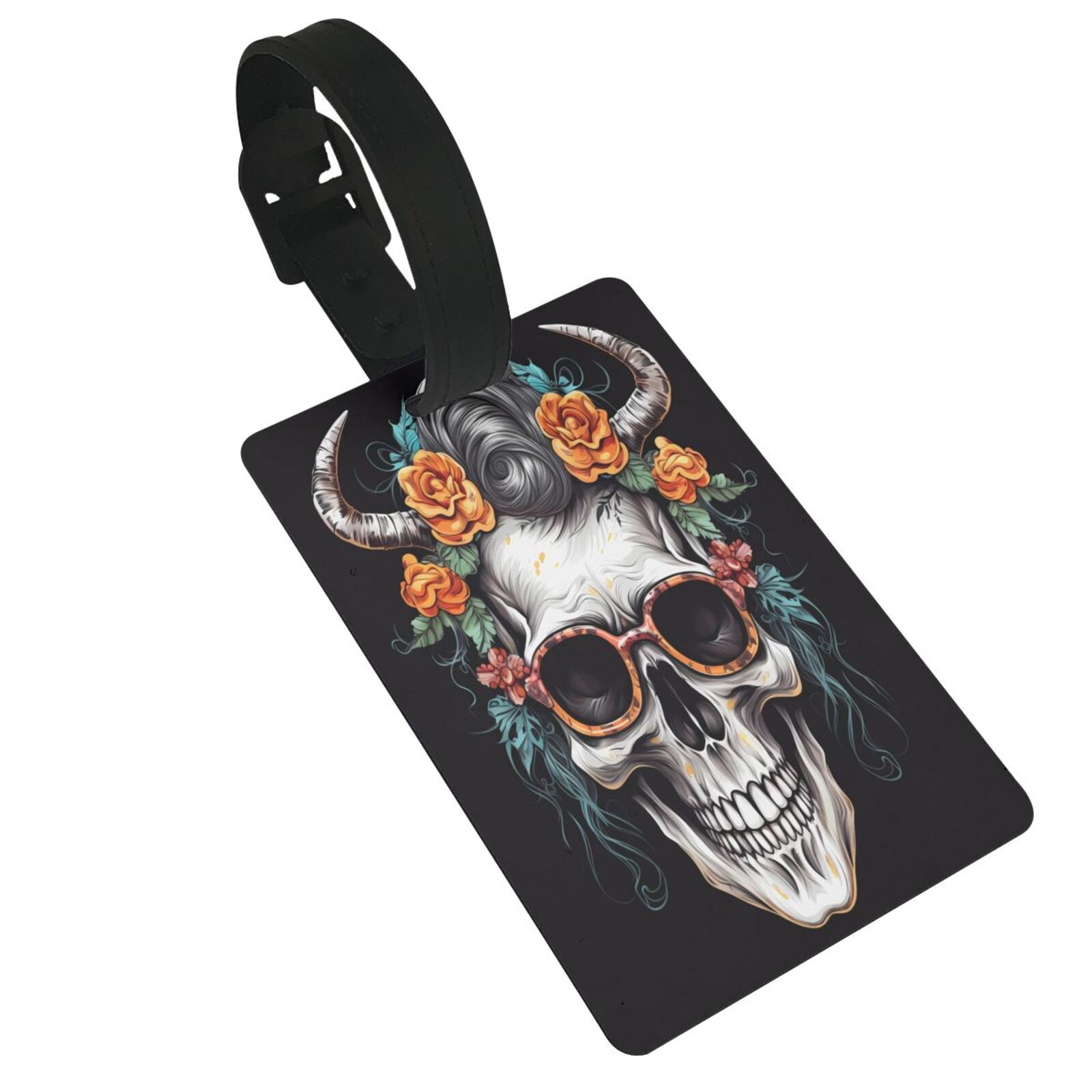 Sikiie Flower Horn Skull A Luggage Tags Privacy Cover ID Label Suitcase Tags Identifiers For ...